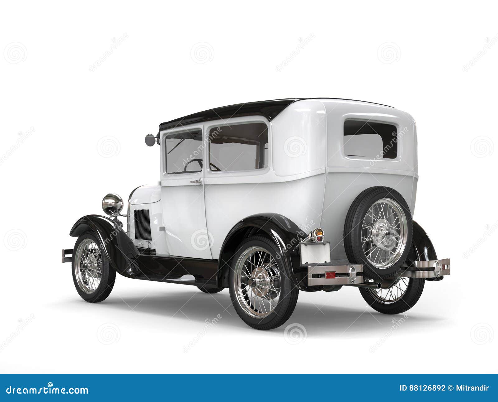 Cool Oldtimer White Vintage Car - Back Side View Stock Photo - Image of ...