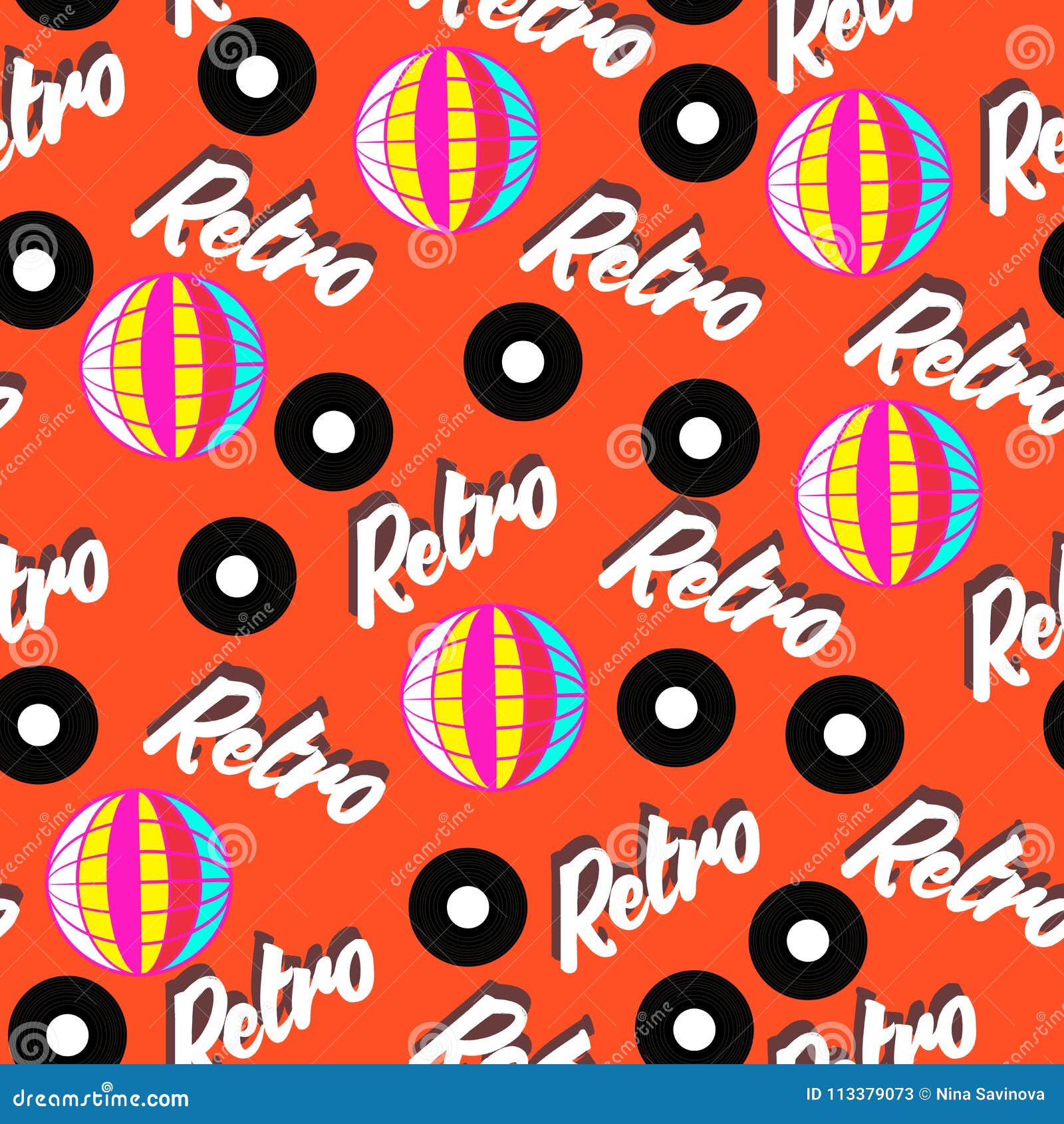 Cool Orange Retro Disco Design Seamless Pattern Vector Stock Vector ...