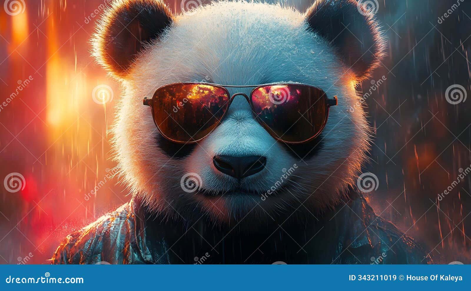 Cool Panda Illustration with Sunglasses in the Rain Stock Illustration ...