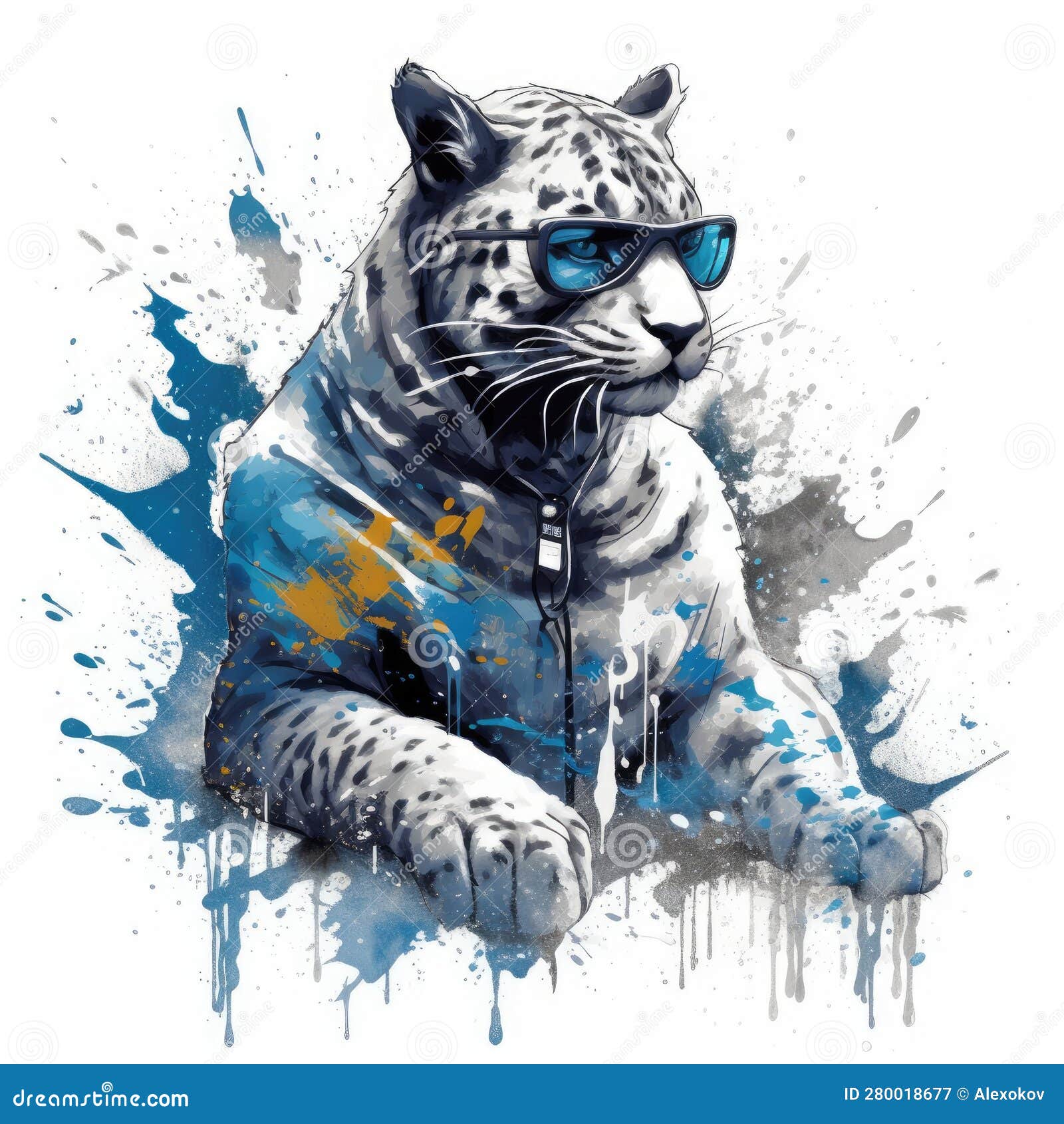Cool Panther in Anime Style with Sunglasses and Splashes for Posters ...