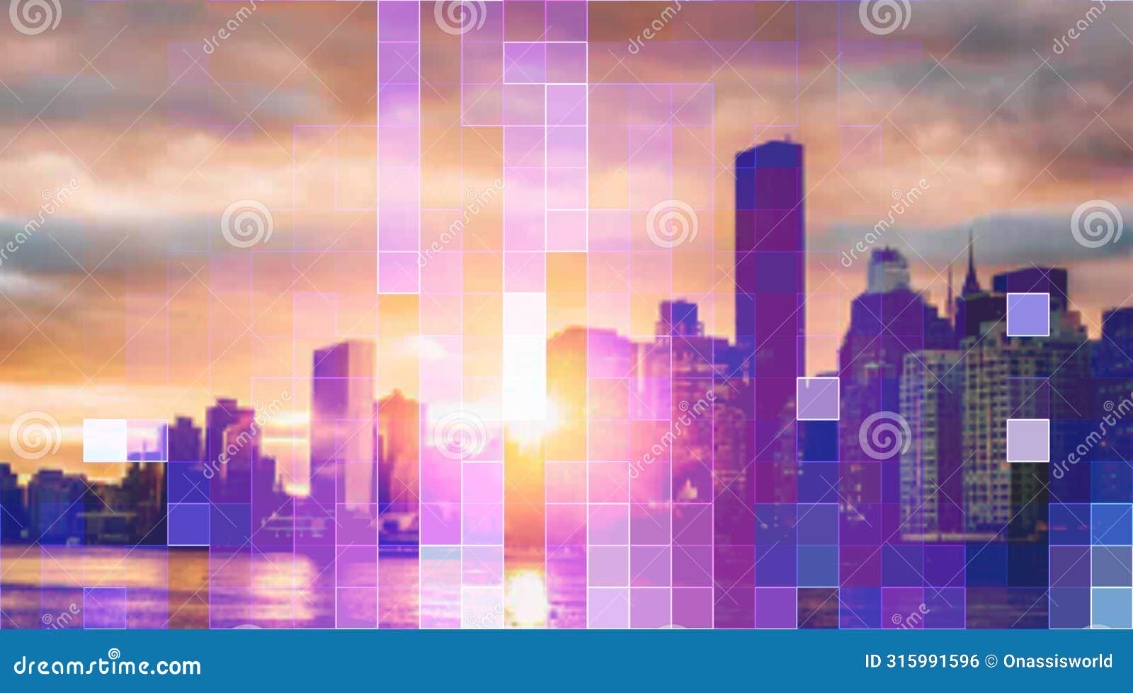 Pixel Art Of A City At Night With A Sunset In The Background Royalty ...