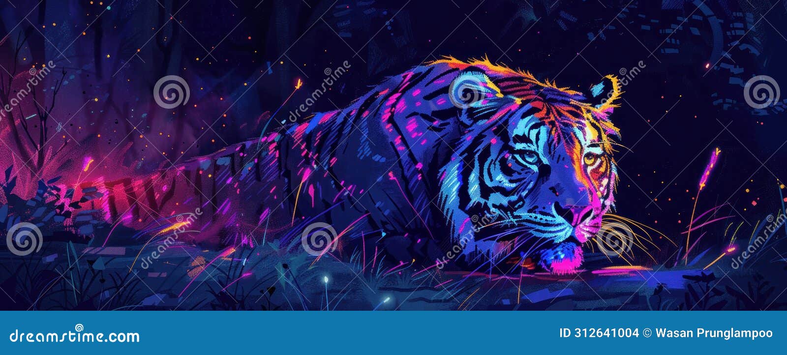 Cool Pixelated Tiger, Neon Night Style, Sharp Contrasts, Digital Prowl ...