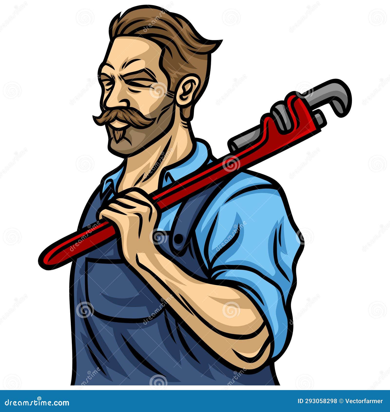 Cool Plumber Holding Wrench Mascot Design Vector Stock Vector ...