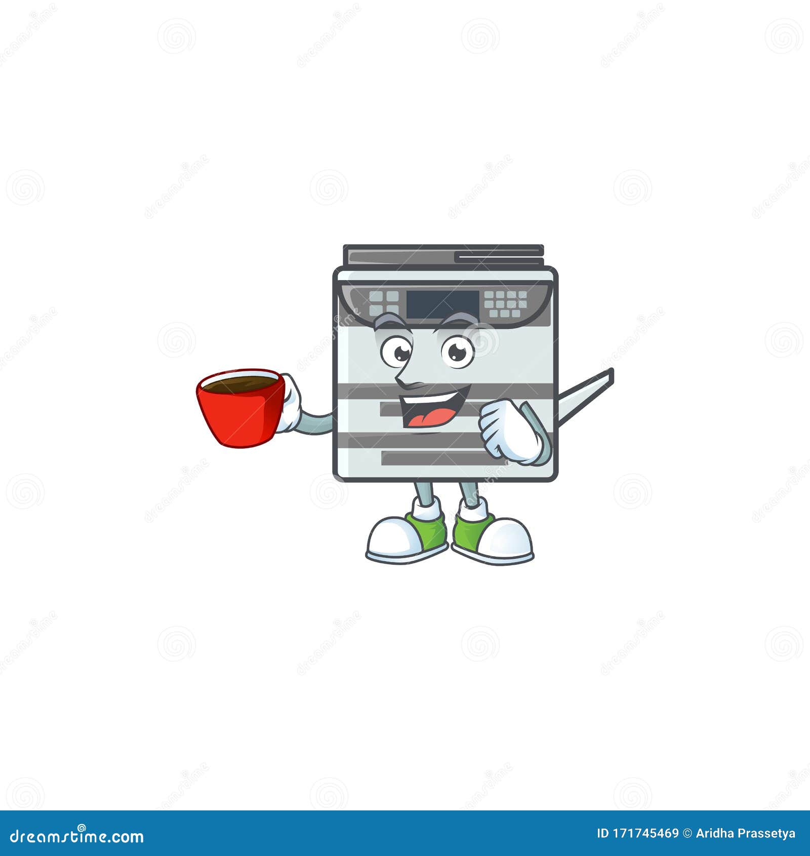 Cool Professional Office Copier Cartoon Character with a Cup of Coffee ...