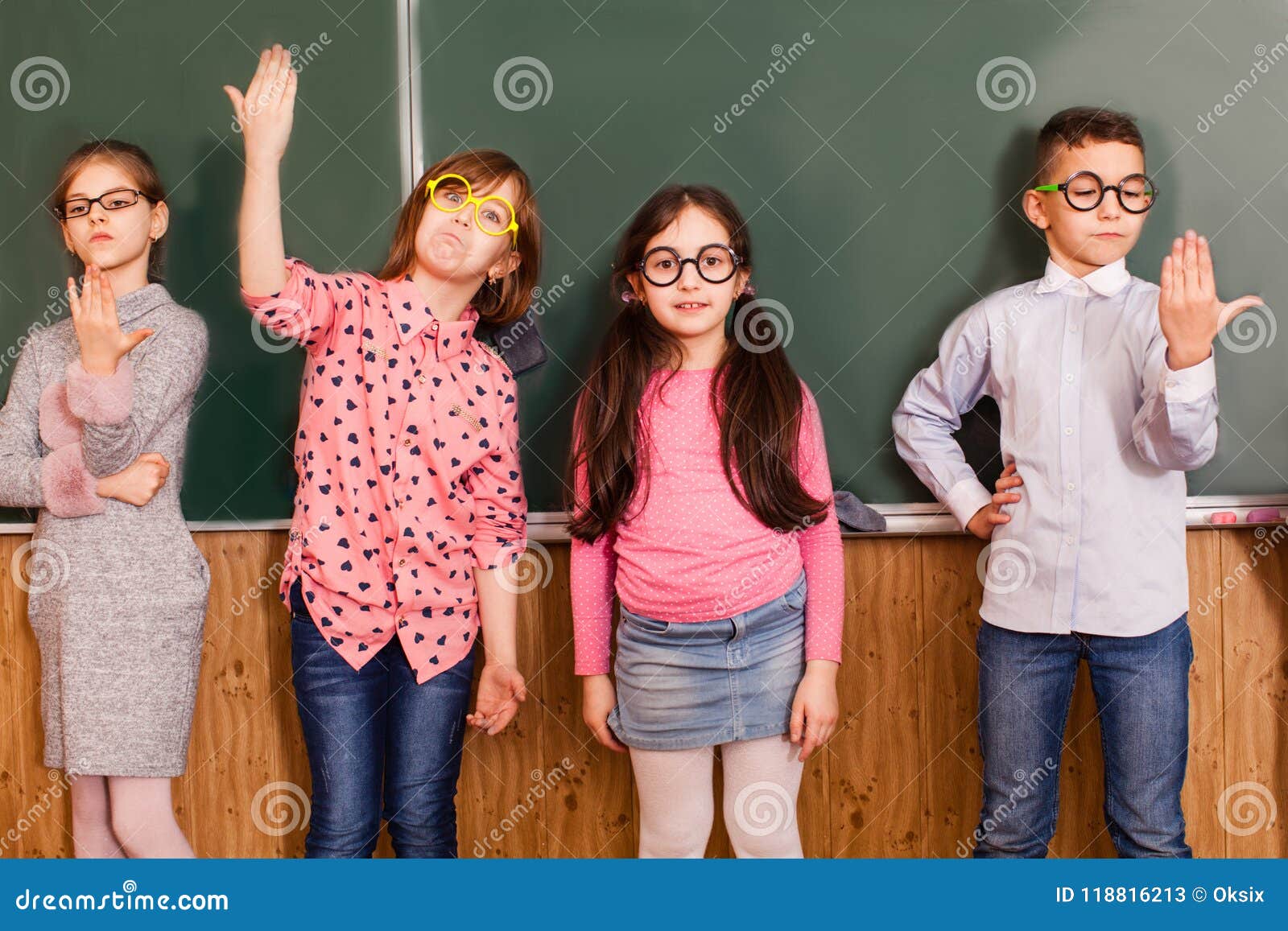 Cool Pupils in Glasses Have Fun Together during the Break Stock Image ...