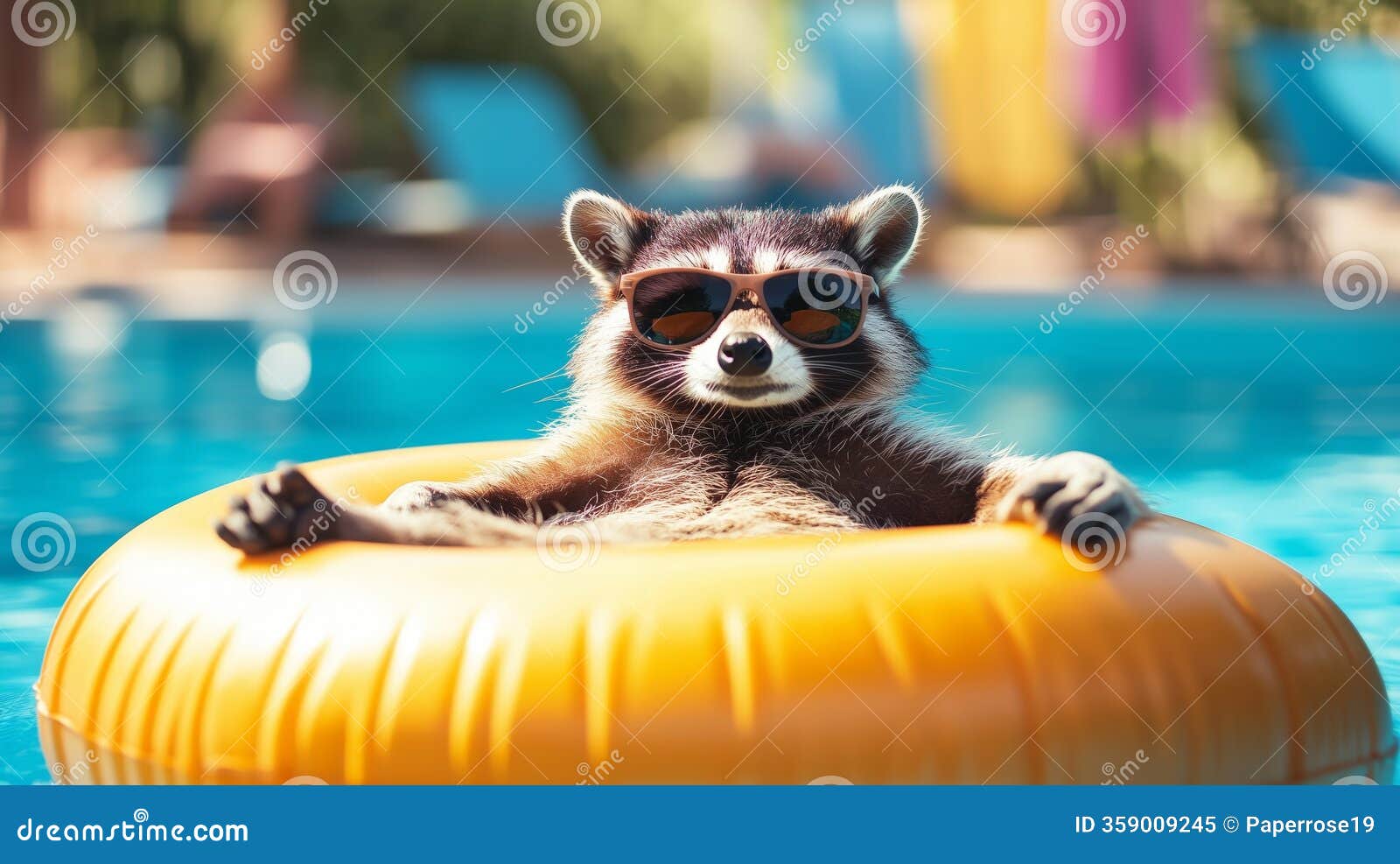 Cool Raccoon in Sunglasses Relaxing on a Pool Float Stock Image - Image ...