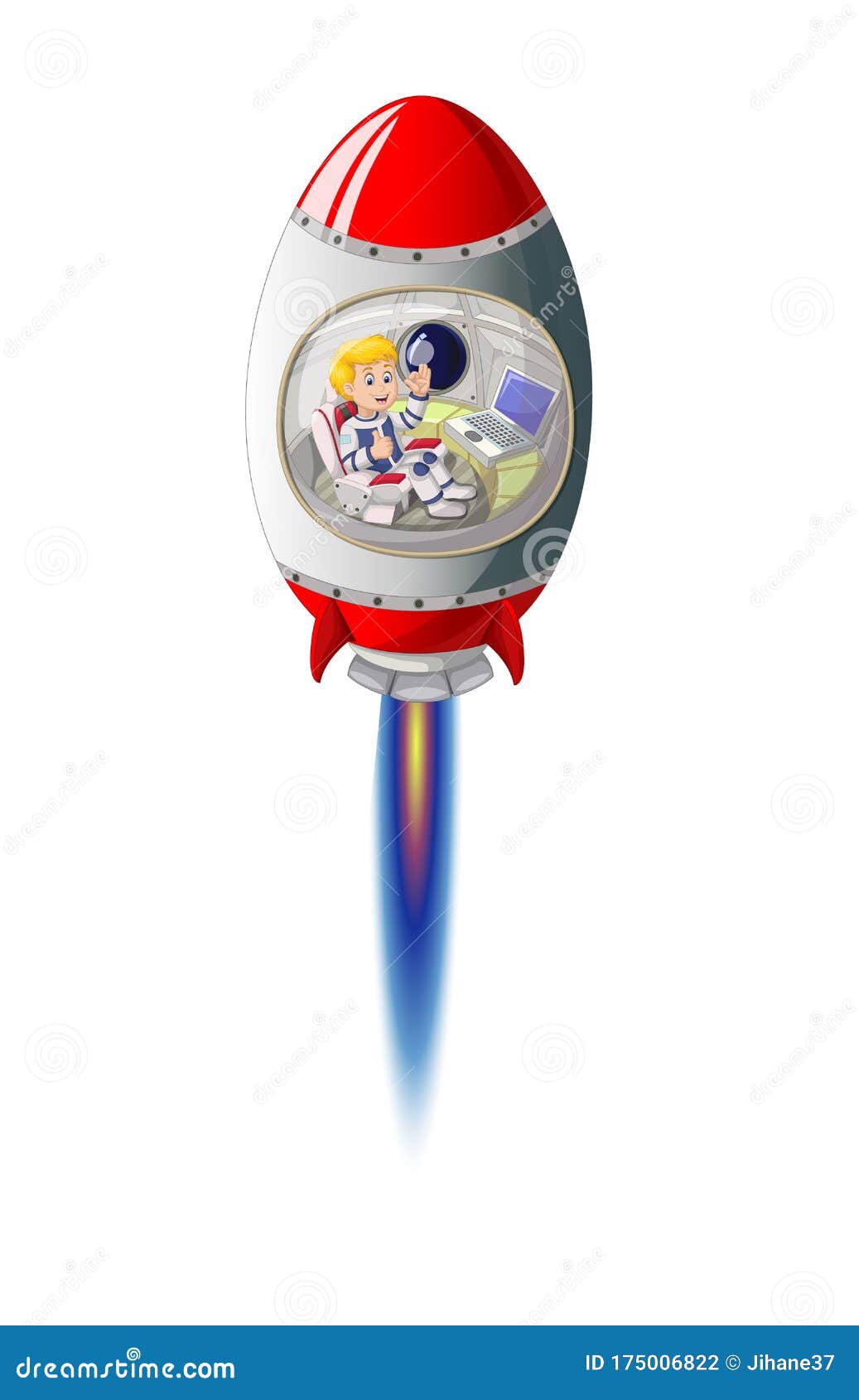 Cool Red White Rocket Flying With Astronaut Inside Cartoon Royalty-Free ...
