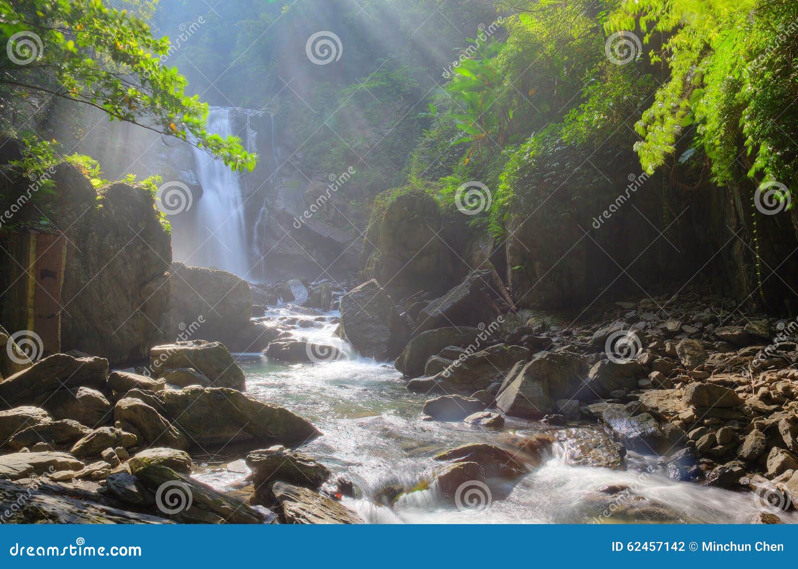 A Cool Refreshing Waterfall in a Mysterious Forest with Sunlight ...