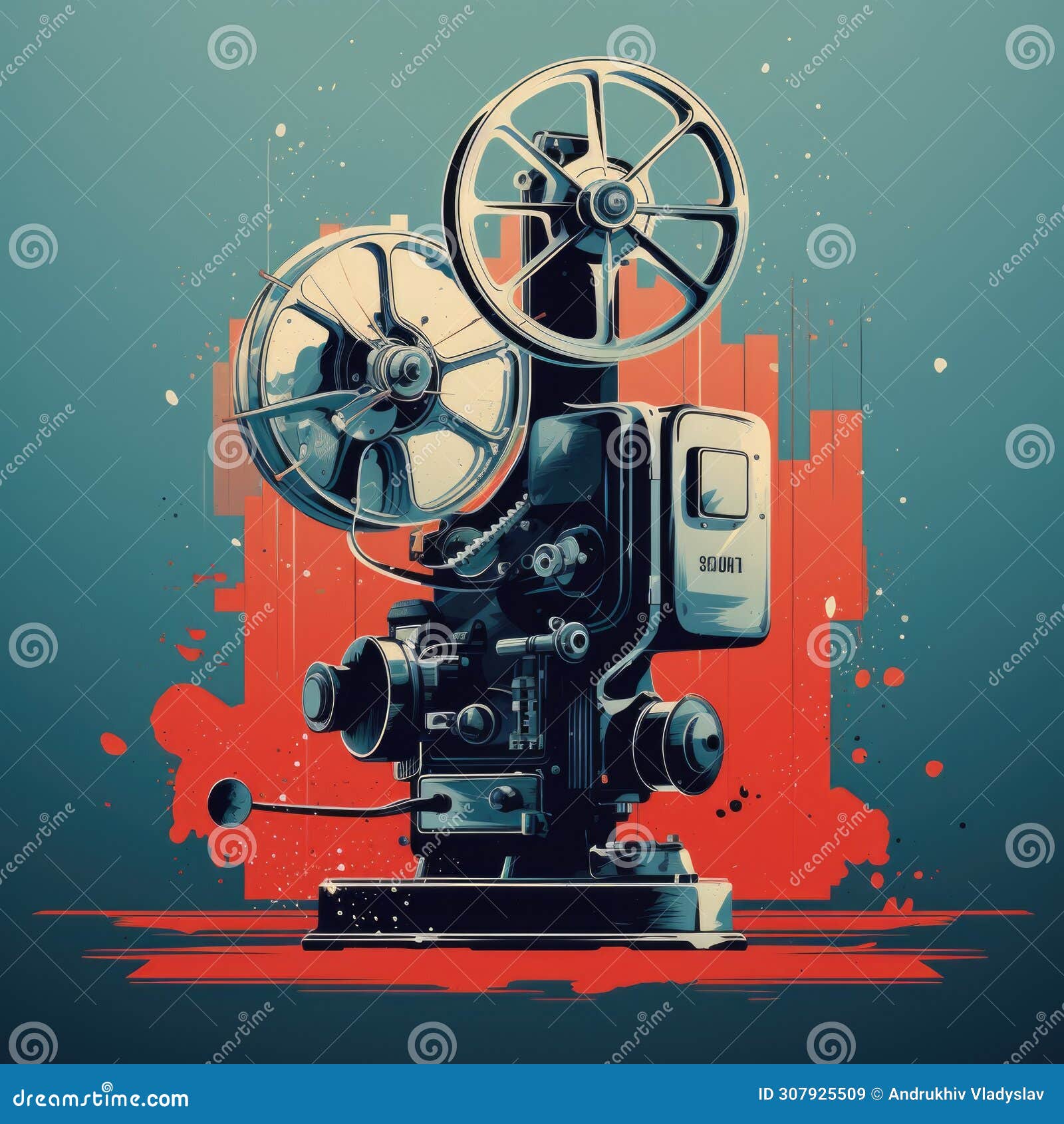Cool Retro Movie Projector Poster Stock Illustration - Illustration of ...