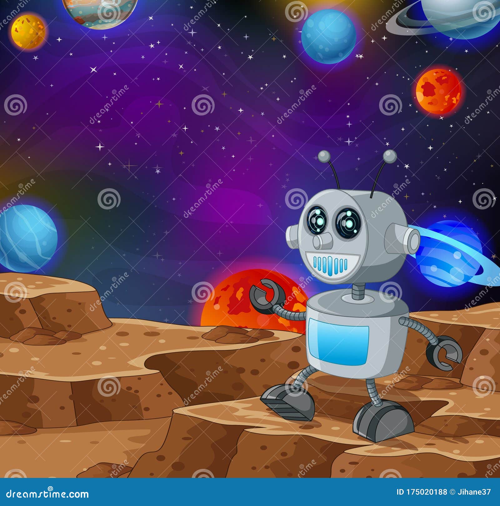 Cool Robot In Mars Surface In Space With Other Planets Bakcground ...