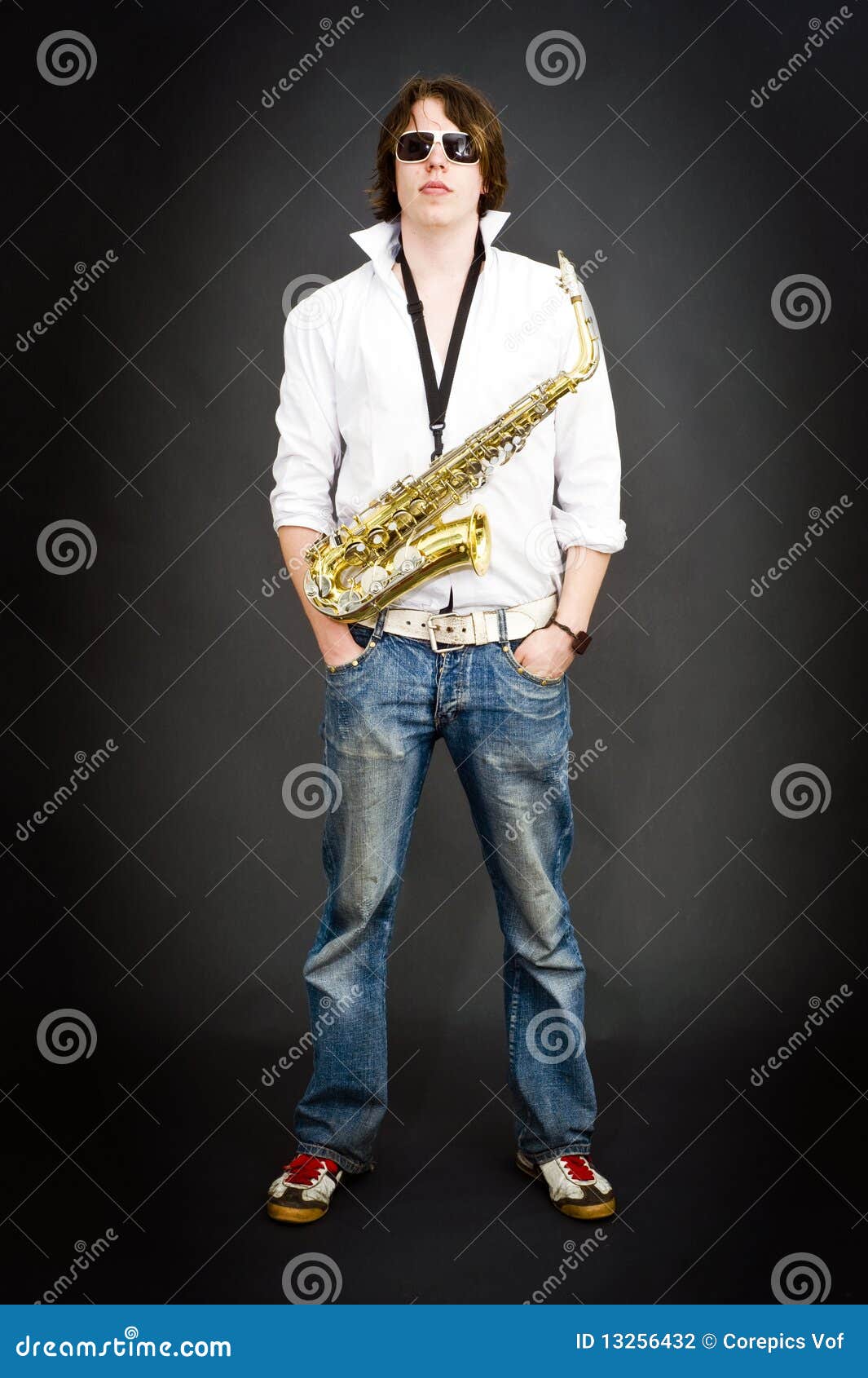 Cool saxophonist stock photo. Image of hanging, person - 13256432