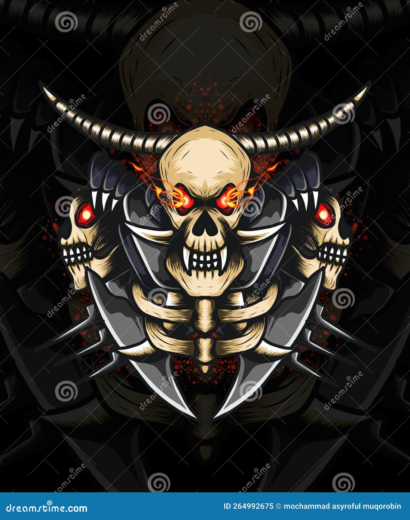 Cool and Scary Monster Face Illustration Design Stock Illustration ...