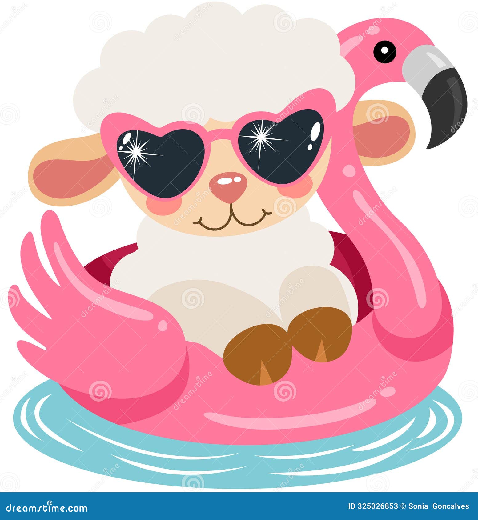 Cool Sheep on Pink Flamingo Inflatable Pool Float Stock Illustration ...