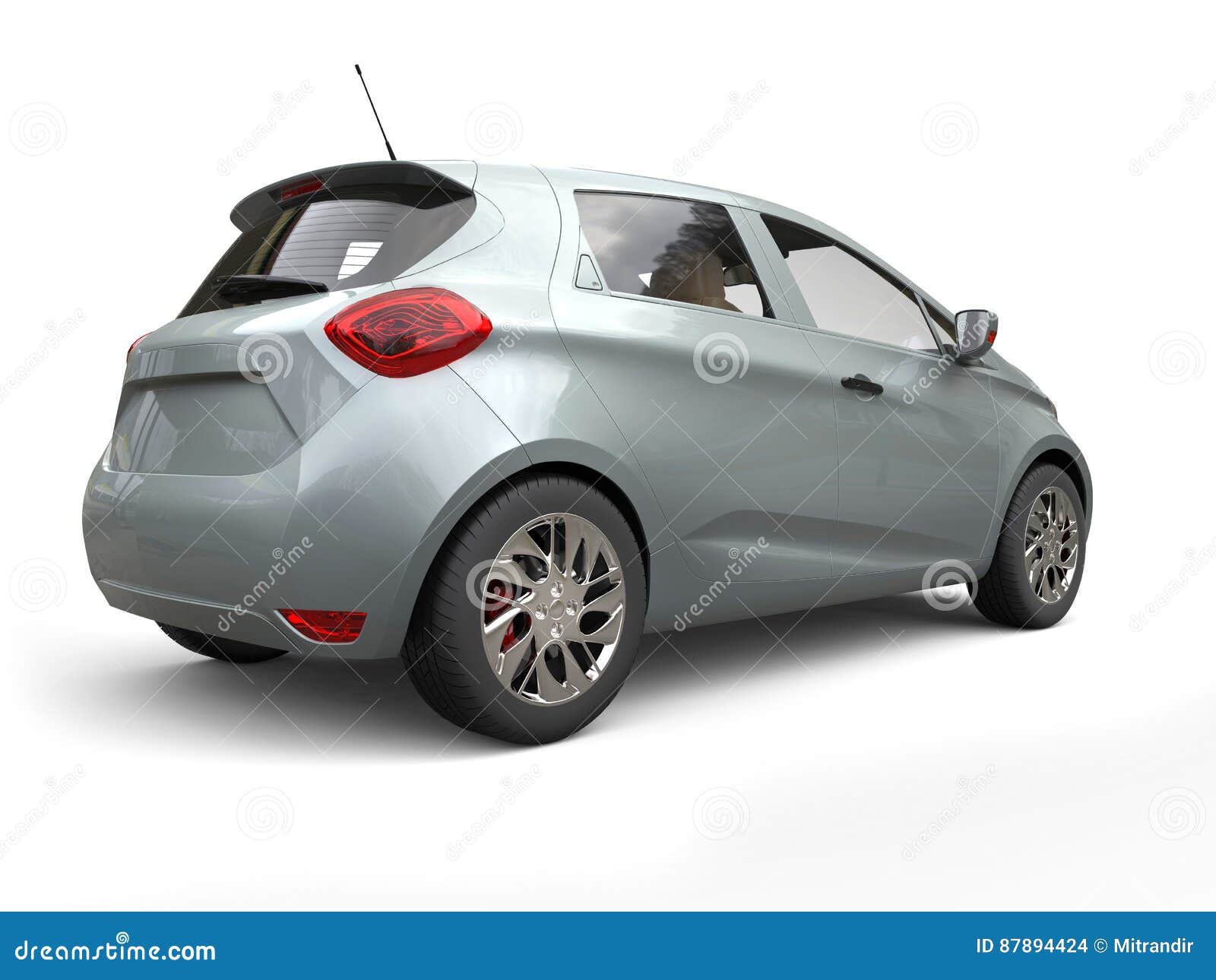 Cool Silver Modern Economic Electric Car - Back Side View Stock ...