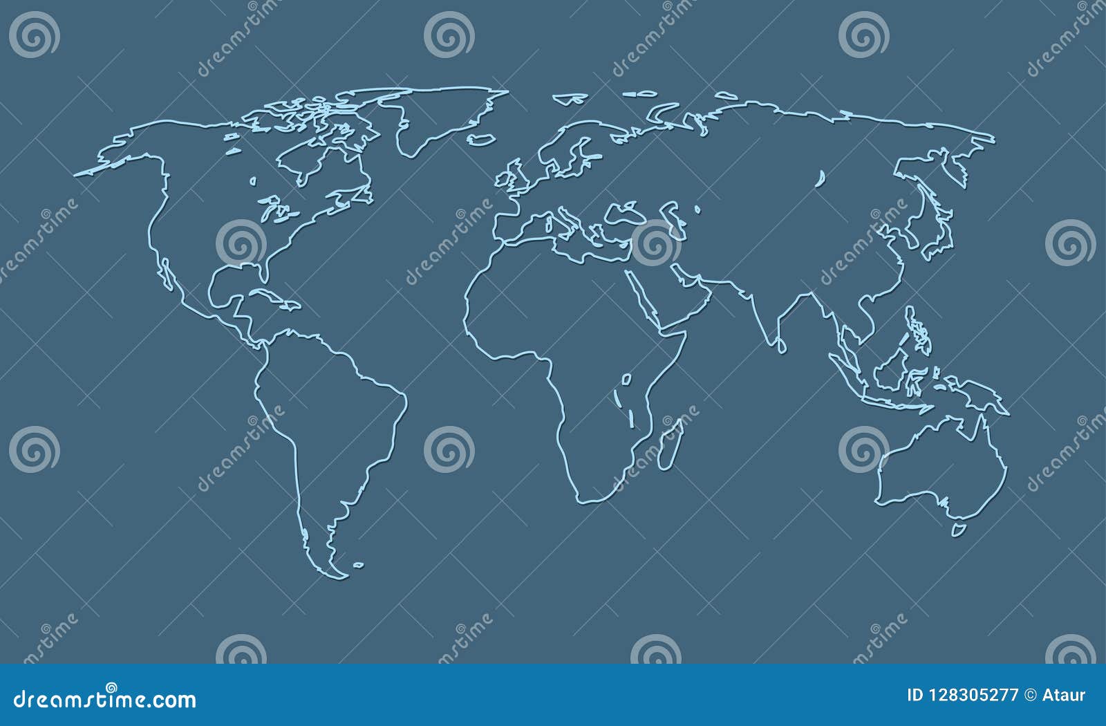 A Cool and Simple Blue World Map Line of Different Countries and ...