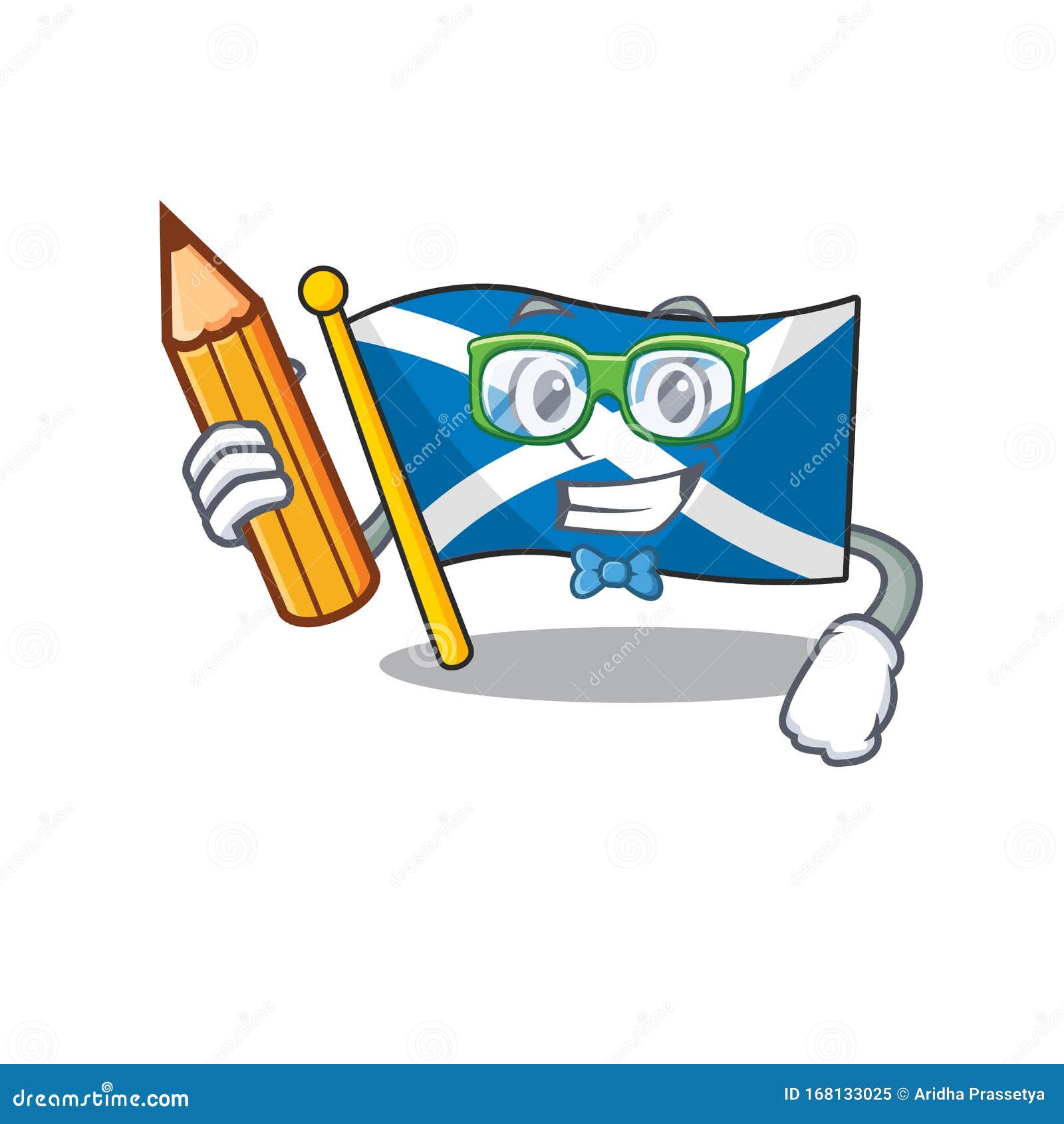 Cool Smart Student Flag Scotland Scroll Character Holding Pencil Stock ...