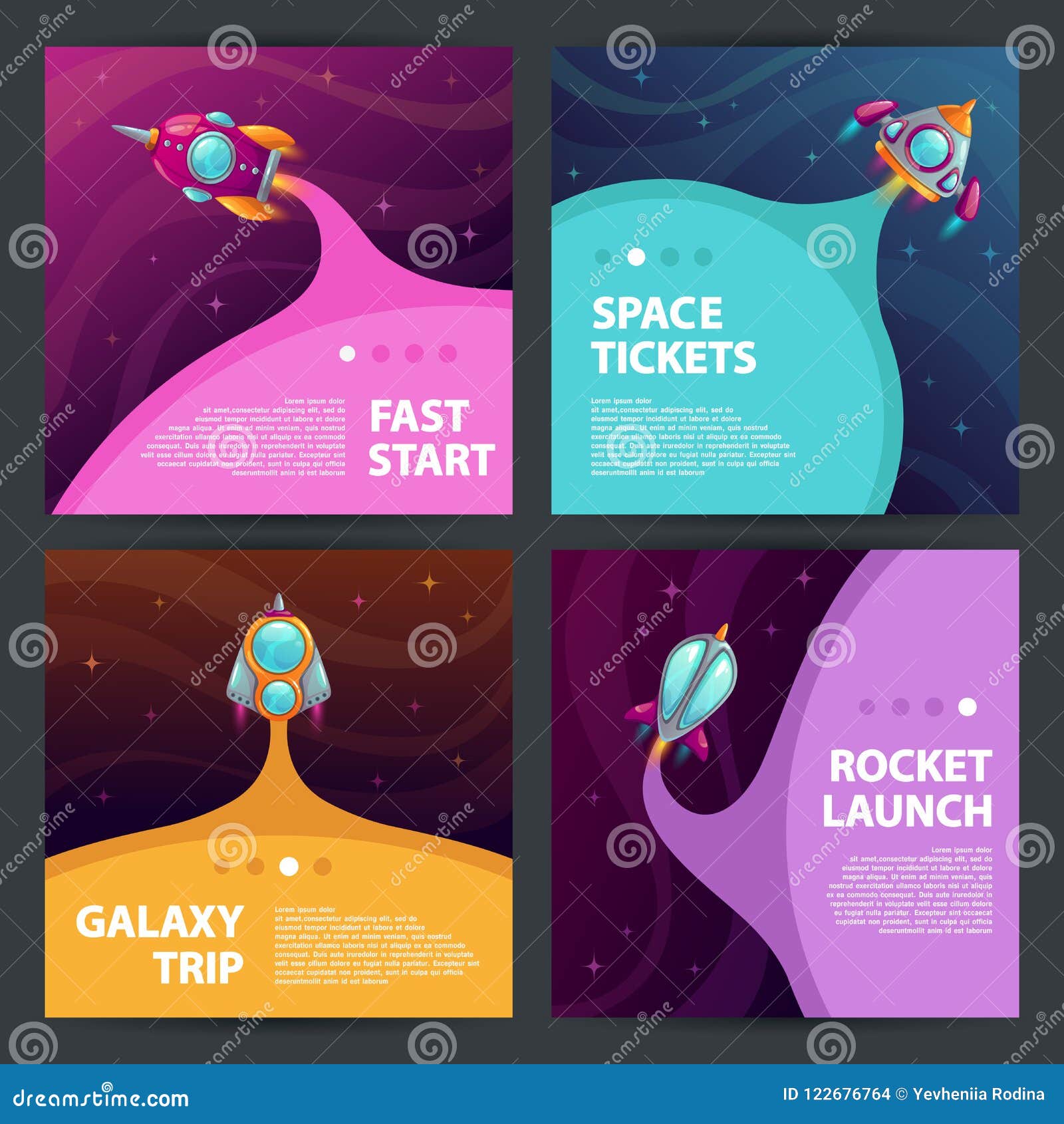 Cool space banners set. stock vector. Illustration of launch - 122676764