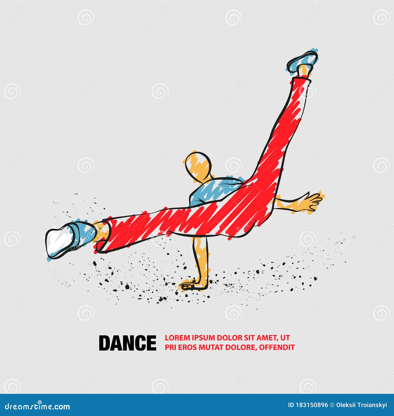 Cool Street Dancer. Vector Outline of Break Dance with Scribble Doodles ...