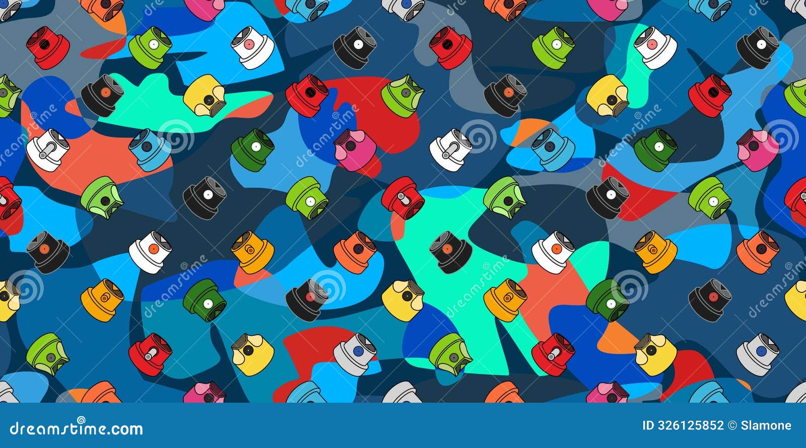 Cool Trendy Colorful Graffiti Spray Caps Assorted Seamless Pattern ...