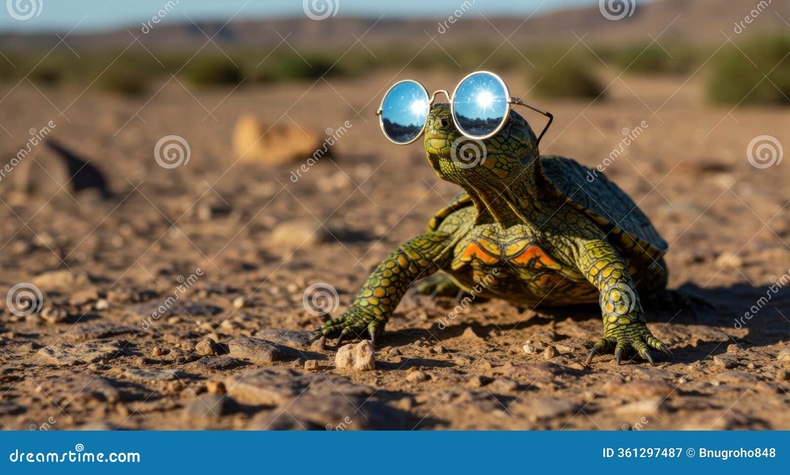 Cool Turtle Wearing Sunglasses in Desert Landscape Stock Illustration - Illustration of social ...