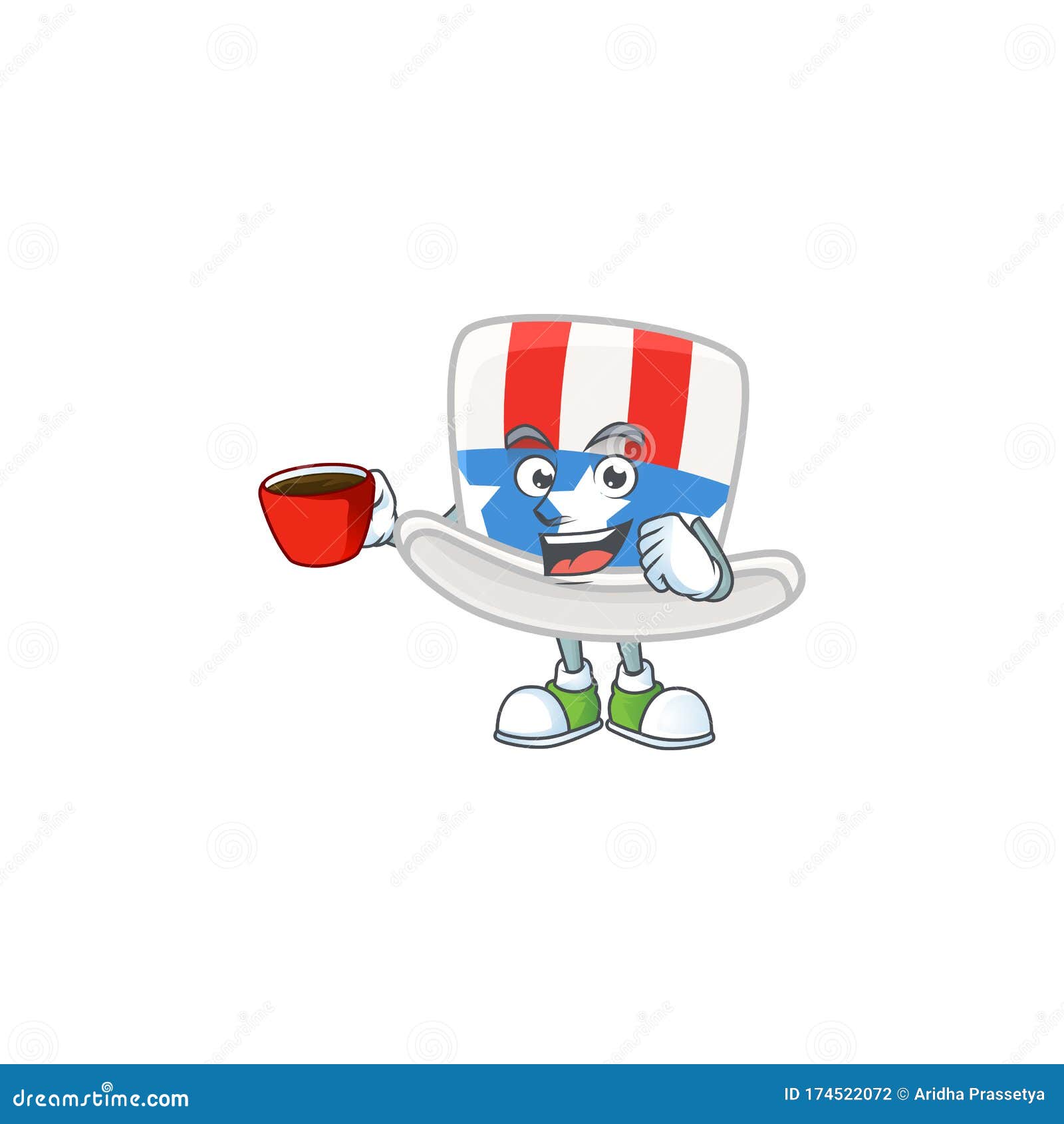 Cool Uncle Sam Hat Cartoon Character with a Cup of Coffee Stock Vector ...