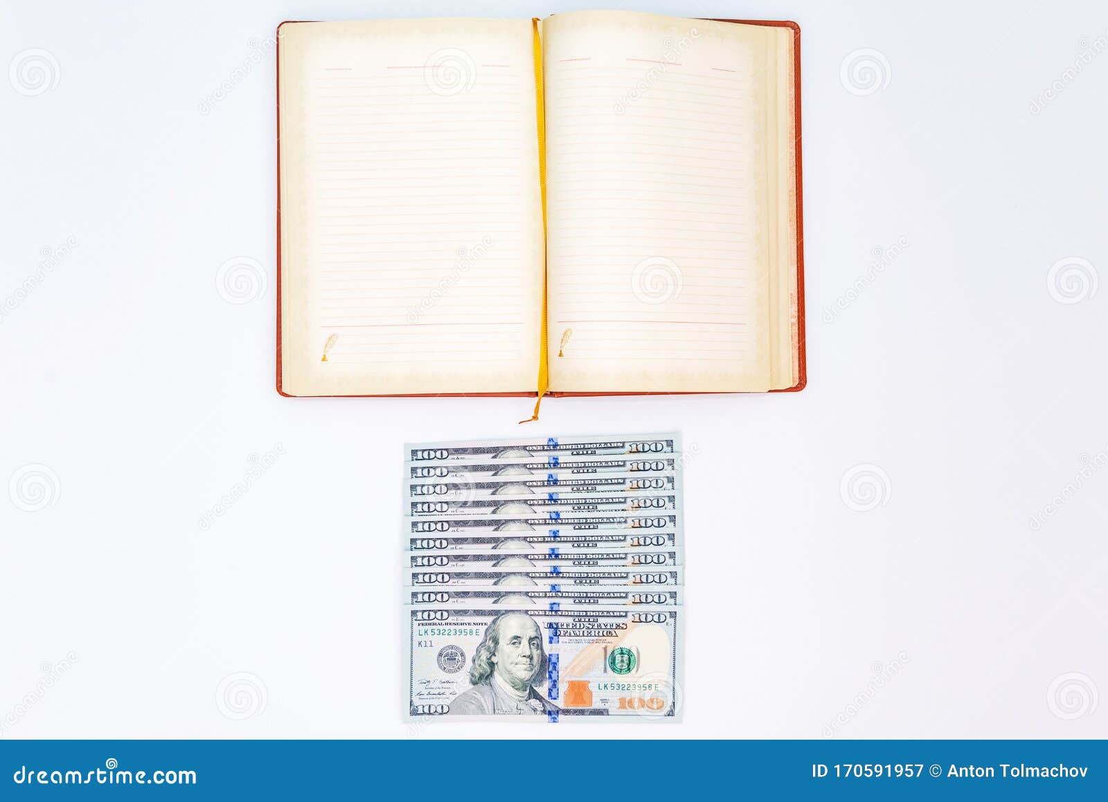 Dollars, Notebook and Pen with White Background. Isolated Stock Image ...