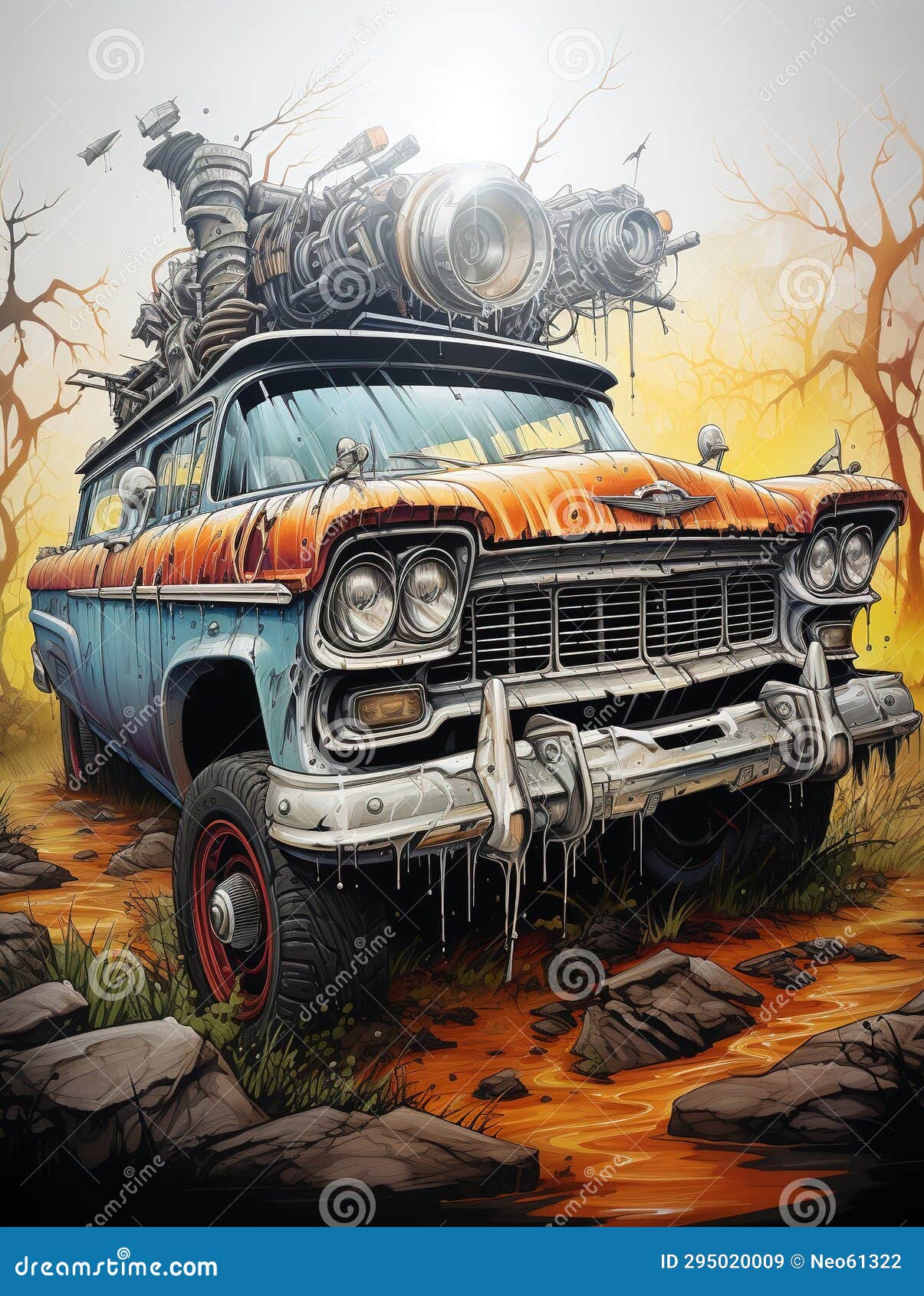 A Car in the Style of Gritty Horror Comics Generative AI Stock ...