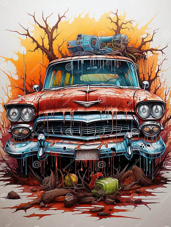 A Car in the Style of Gritty Horror Comics Generative AI Stock ... A Car in the Style of Gritty Horror Comics Generative AI Stock ...