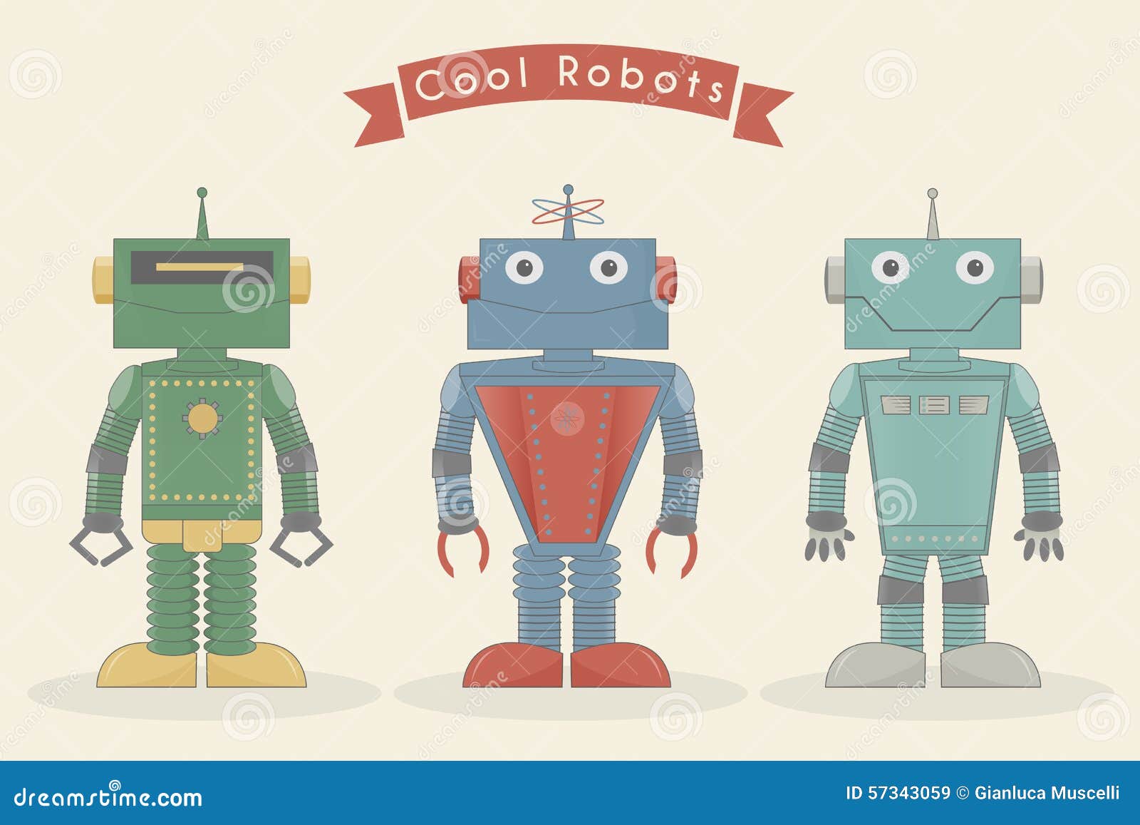 Cool Vintage Robots Vector Illustration Stock Vector - Illustration of ...