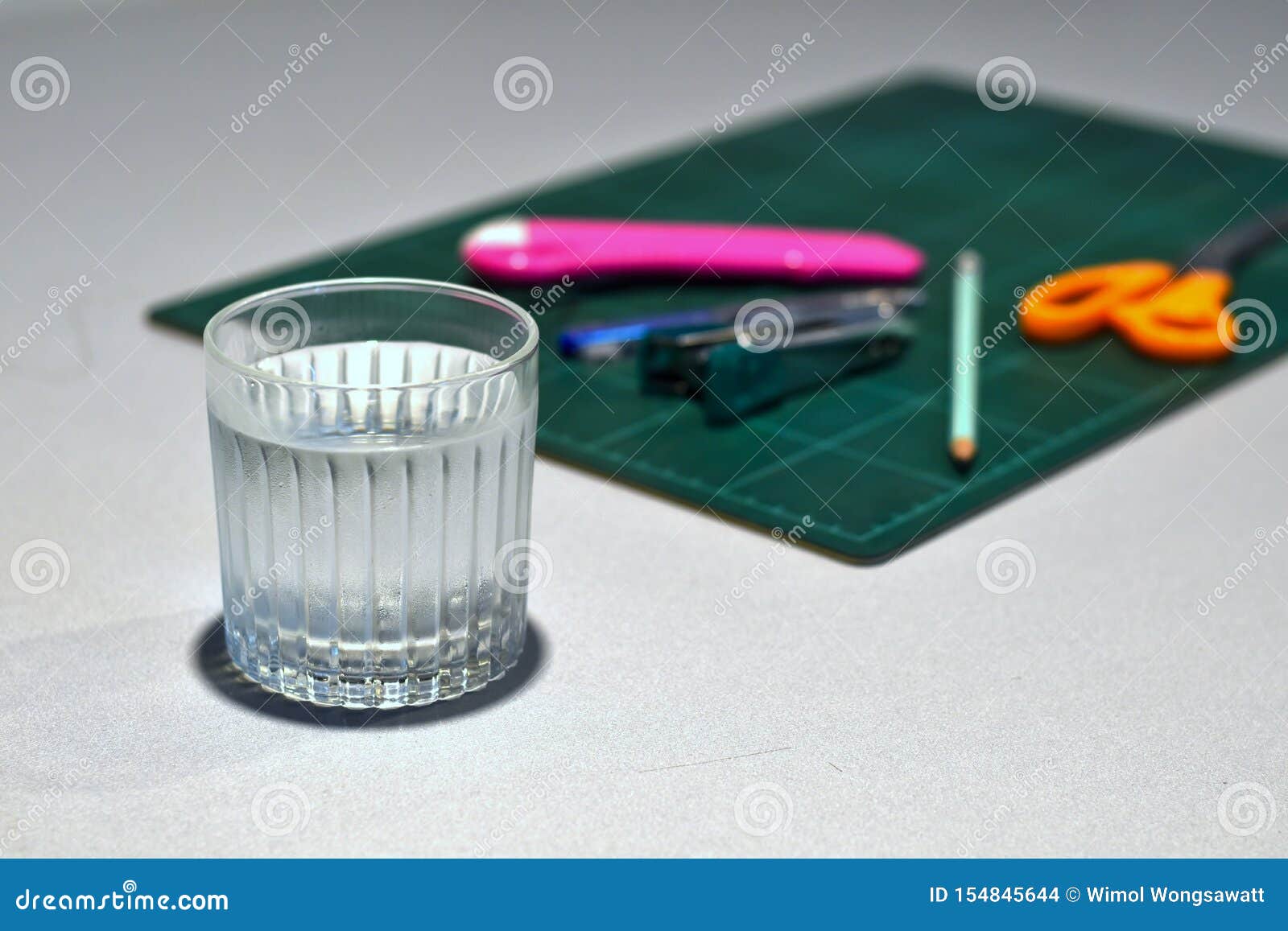 Cool Water in a Glass on Office Table. Stock Photo - Image of bright ...