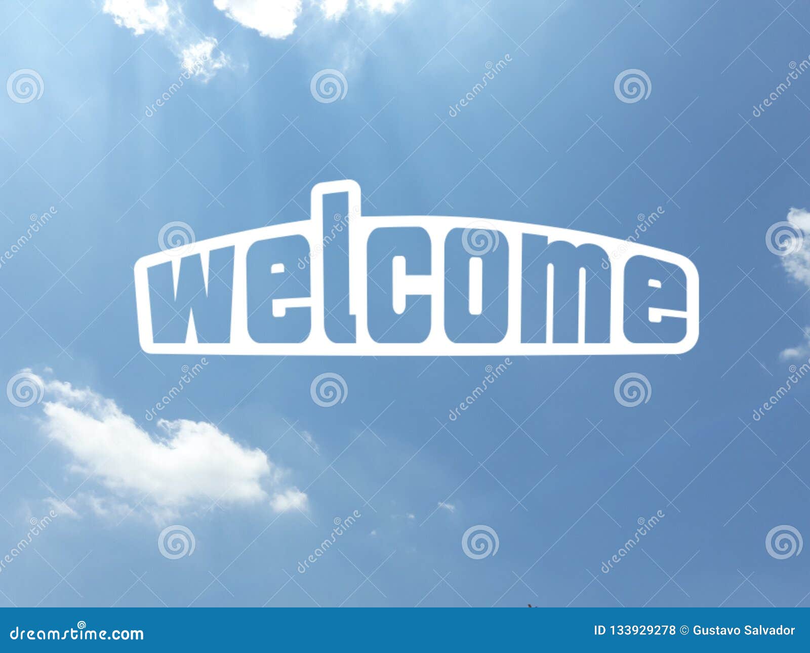 Cool Welcome Message in White Color on Blue Sky Background Stock ...