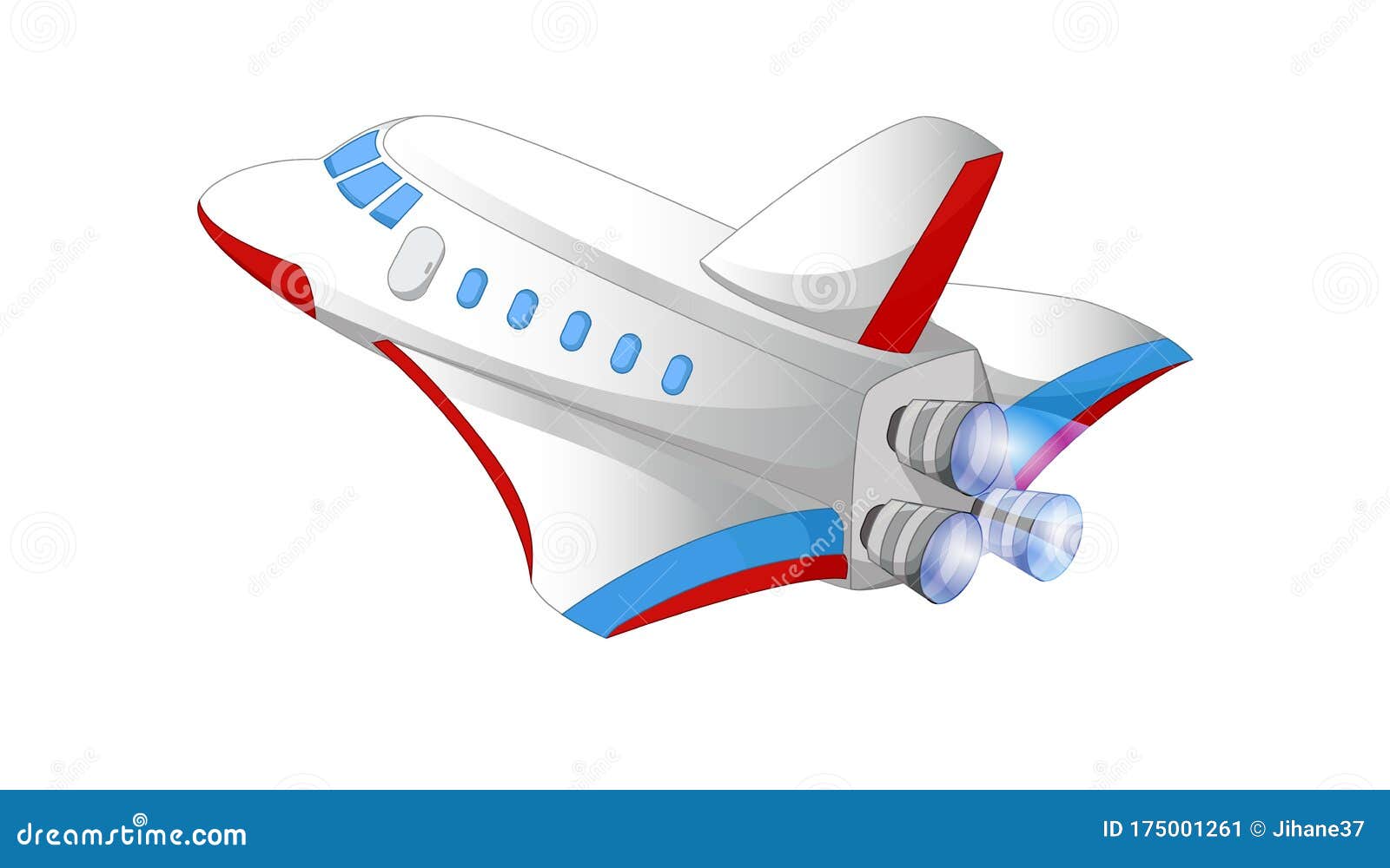 Cool White Red Blue Rocket Airplane Shuttle Cartoon Stock Illustration ...