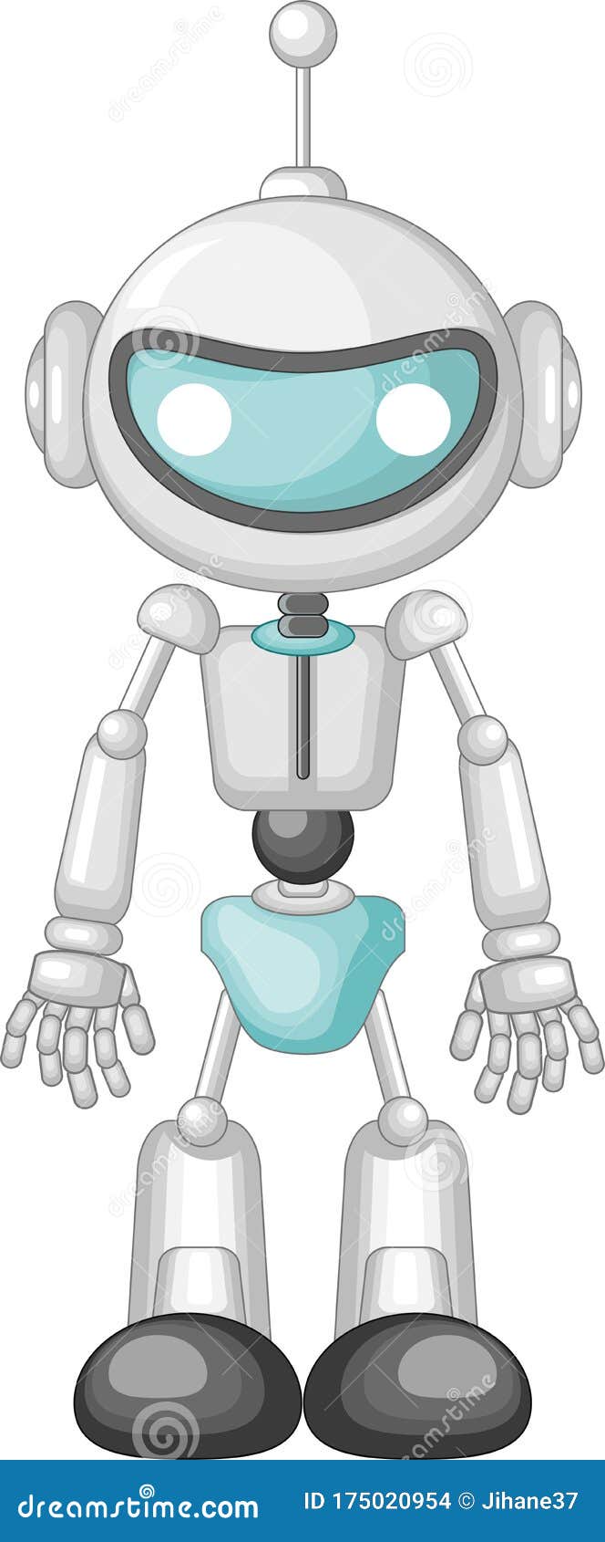 Cool White Cyborg Robot Carrying Two Box Packages With Trolley Cartoon ...