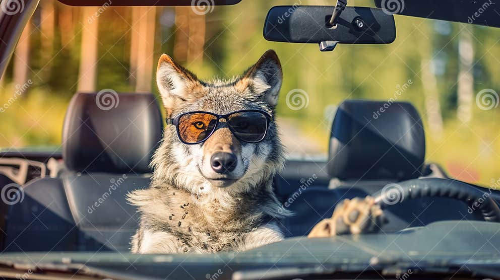 Cool Wolf Driver in Sunglasses Stock Illustration - Illustration of ...