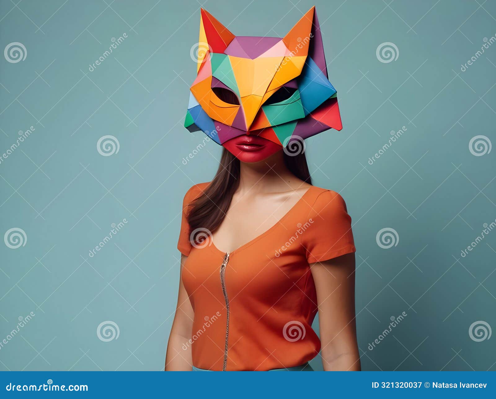 Cool Woman Wearing 3d Origami Poly Mask Stock Illustration ...