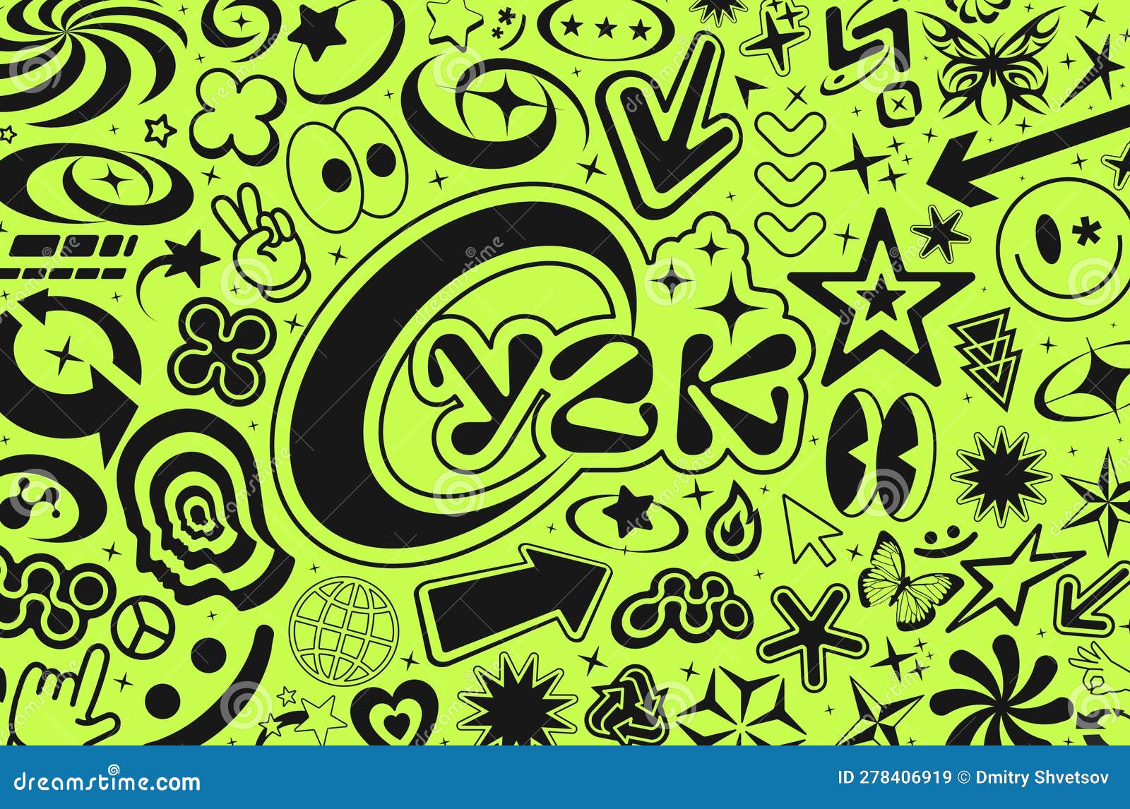 Cool Y2K Background Vector Design. Acid Rave Graphic Elements. Trendy ...