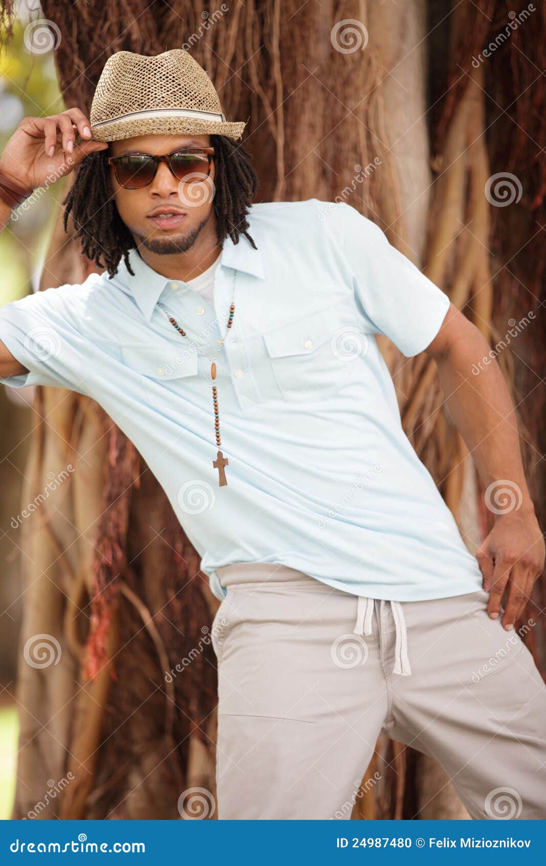 Cool Young Black Man Posing in Nature Stock Photo - Image of american ...