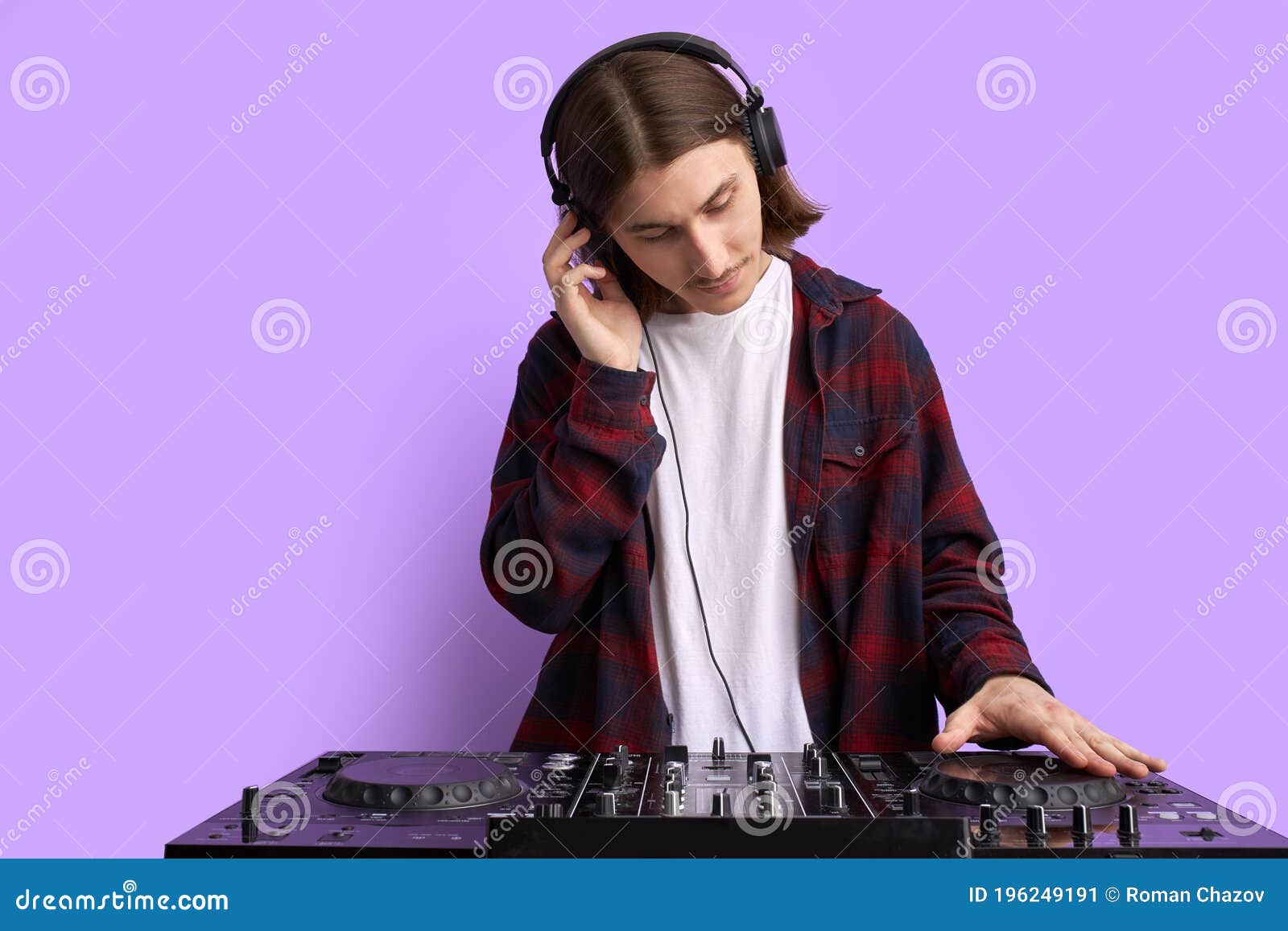 Cool Young DJ at Work, Spinning on Turntable Stock Image - Image of ...