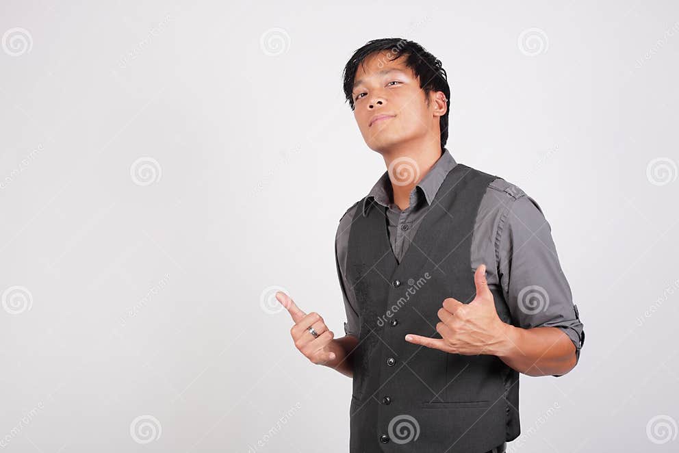 Cool Young Man Making Hand Signs Stock Image - Image of young, male ...