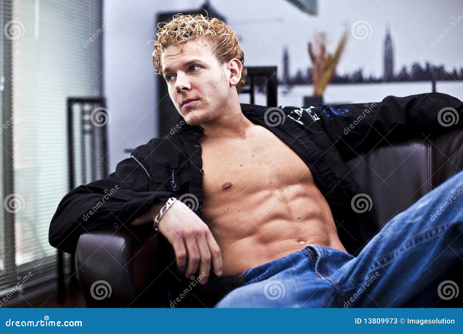 Cool Young Men Sitting at Home Stock Image - Image of adult, handsome ...