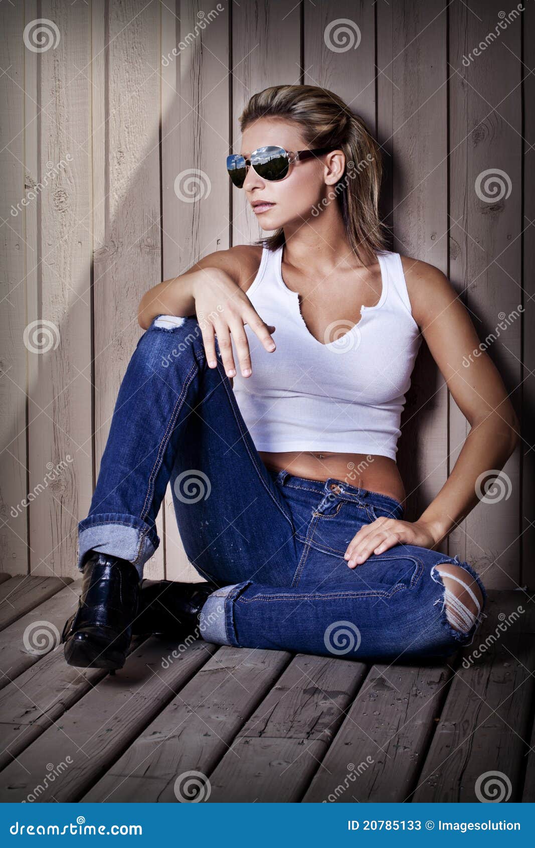 Cool young girl in jeans stock image. Image of happy - 20785133