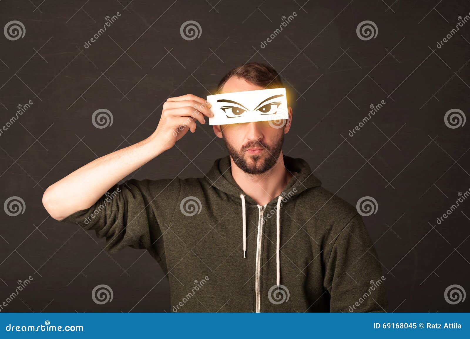 Cool Youngster Looking with a Paper Hand Drawn Eyes Stock Image - Image ...
