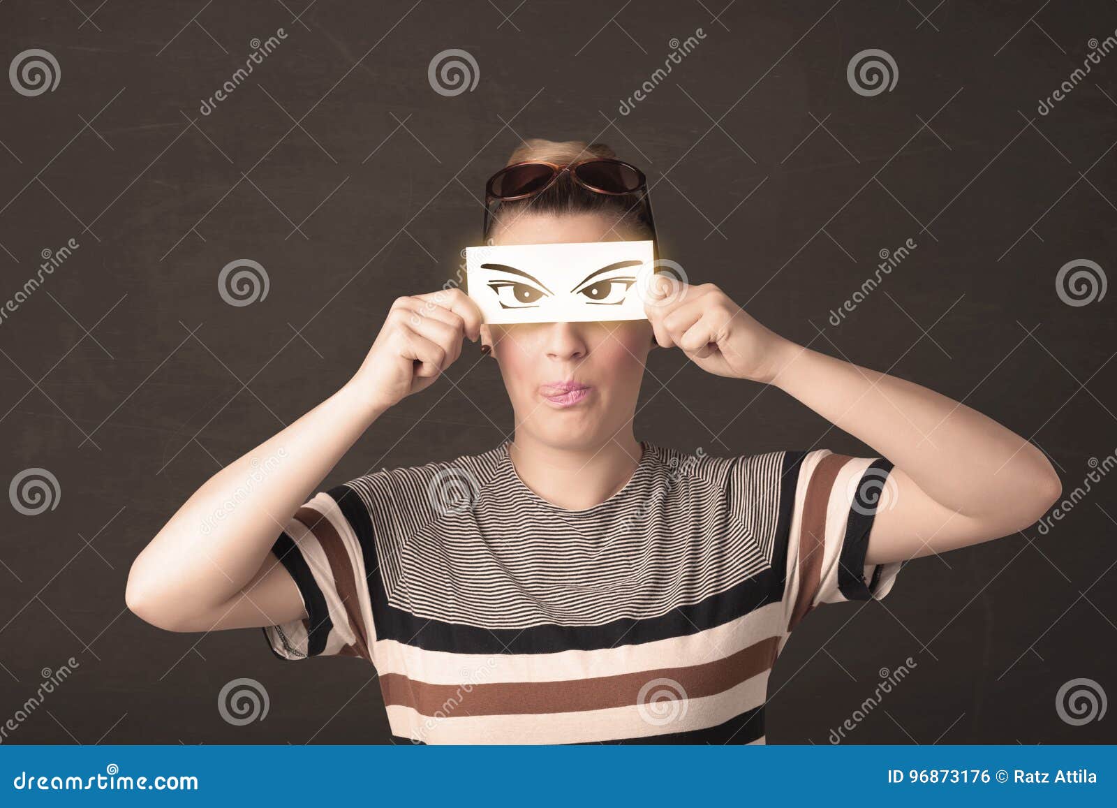 Cool Youngster Looking with a Paper Hand Drawn Eyes Stock Photo - Image ...