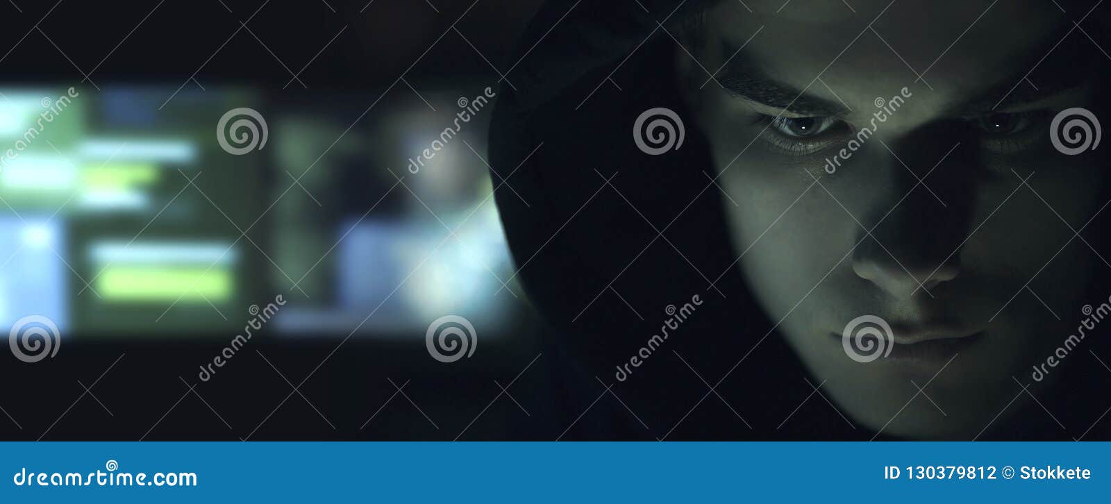 Cool Your Hacker Portrait in the Dark Stock Photo - Image of programmer ...