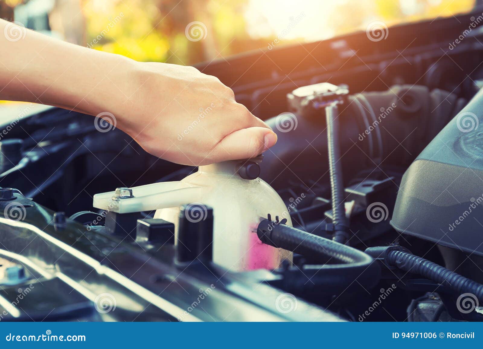 Coolant car check stock photo. Image of auto, people - 94971006