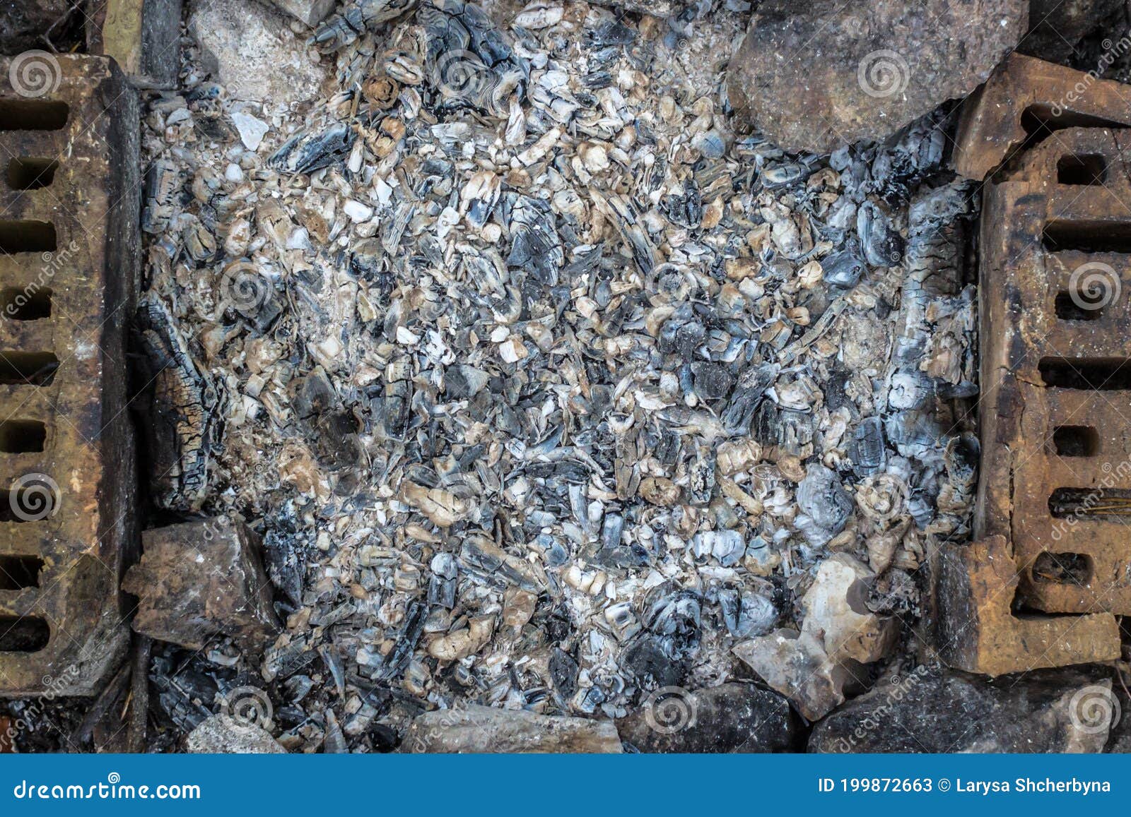 The Cooled Ash of a Campfire among Stones and Bricks Stock Image ...