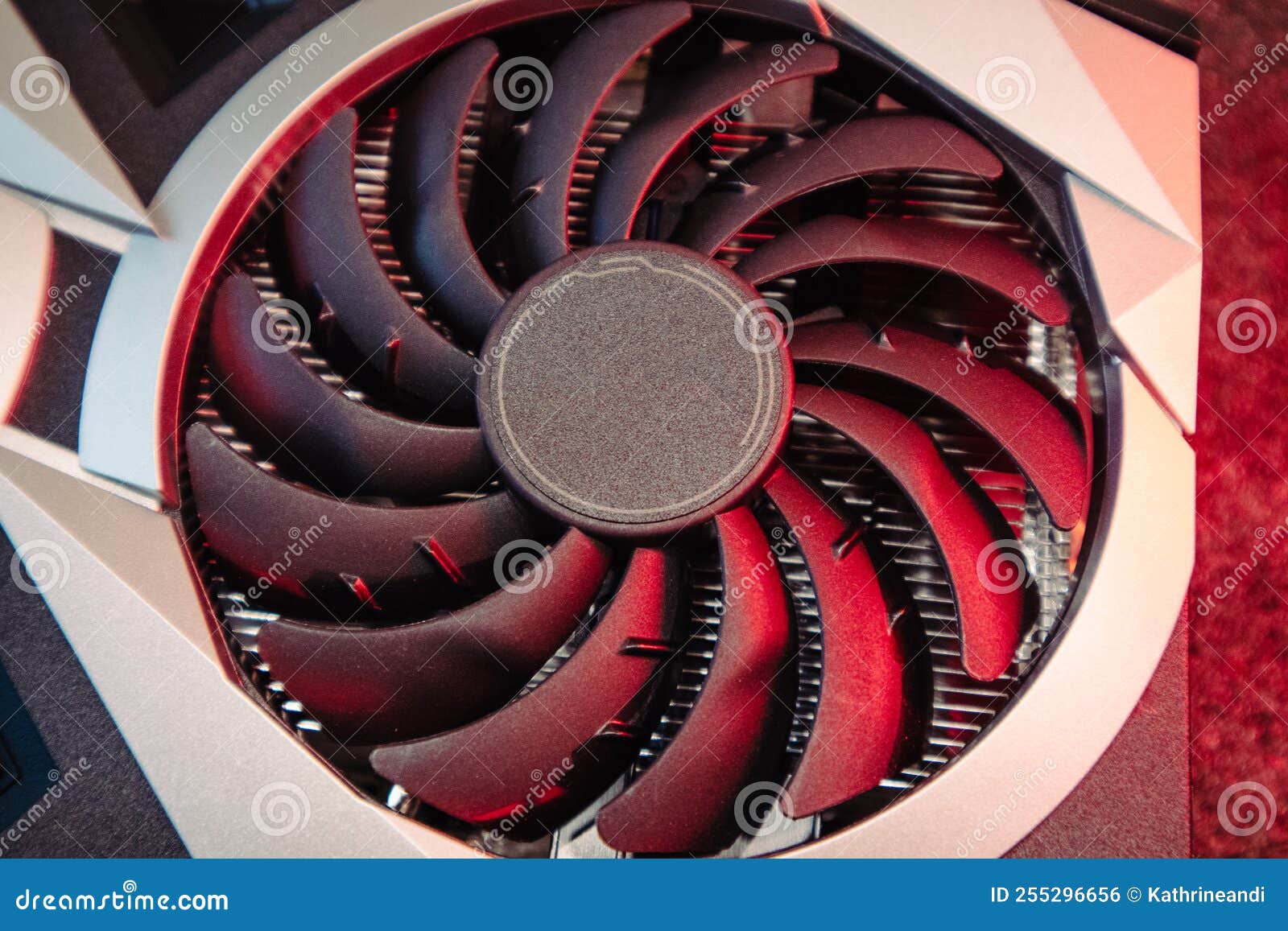 Cooler Fan on Gpu Graphics Card, Close-up in Red Stock Photo - Image of ...