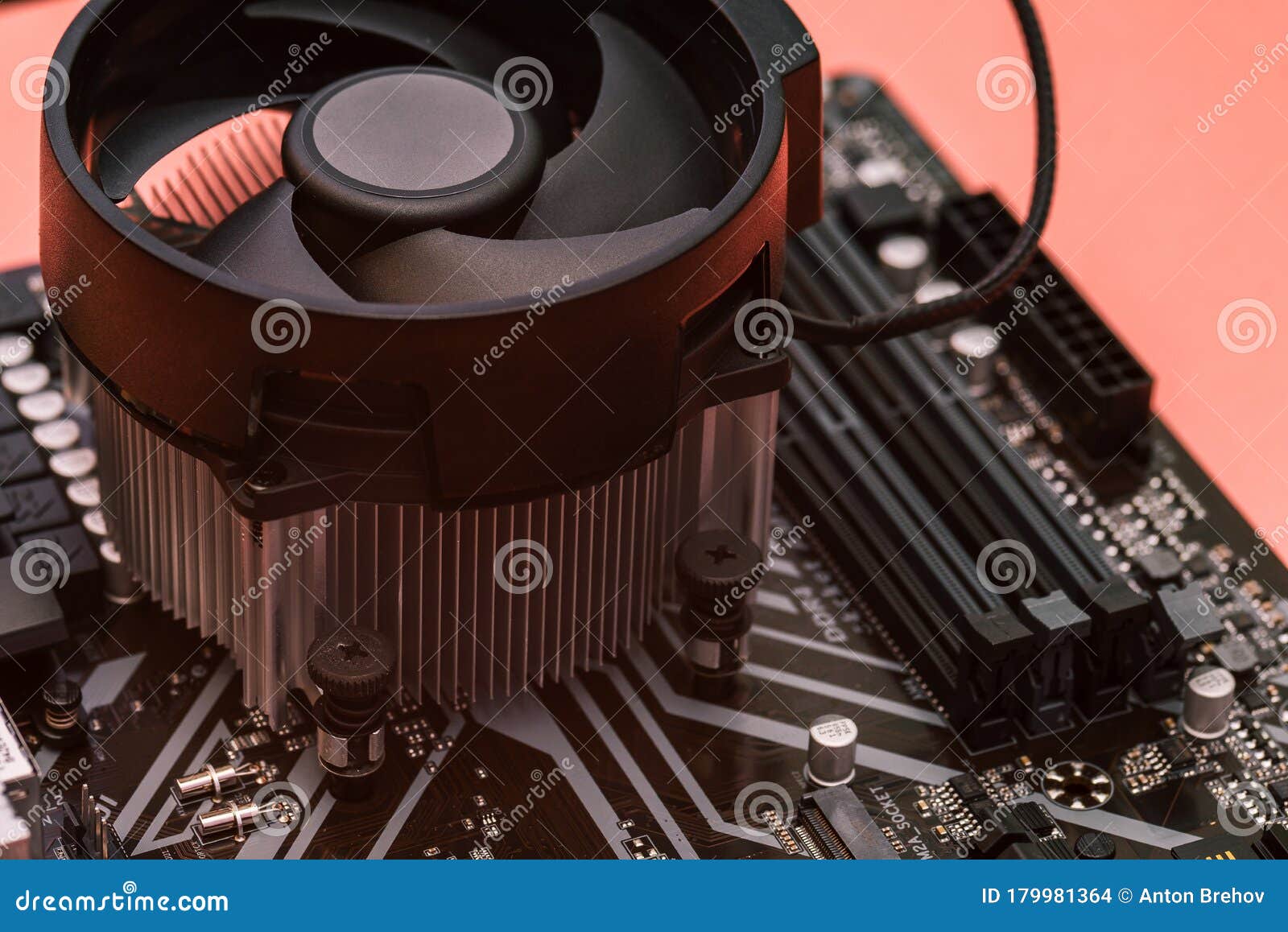 Cooler with a Fan is Installed on a Computer Motherboard. the Cooling ...