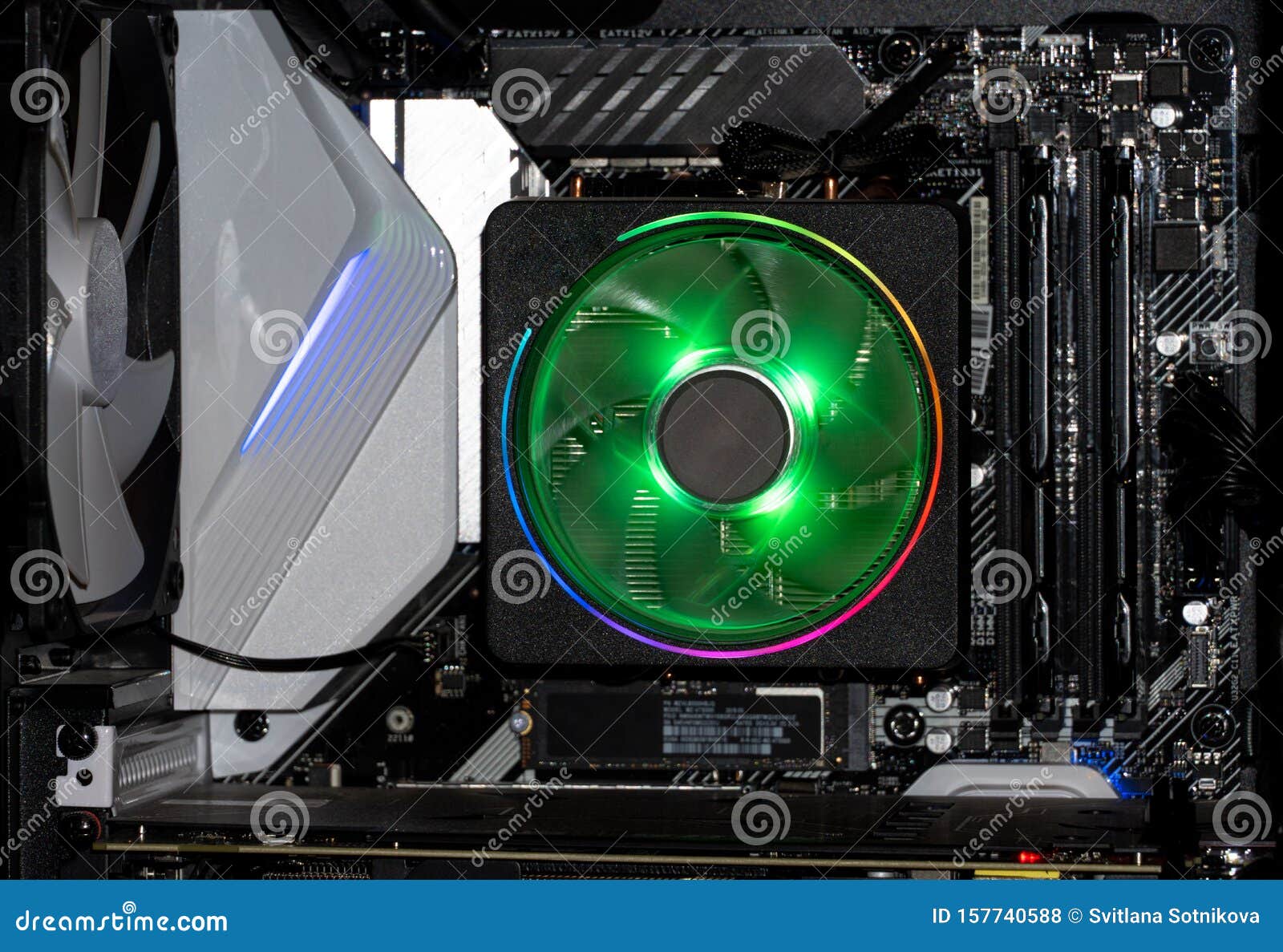 Cooler of Processor with Neon Light. LED Light, CPU Cooler Stock Photo ...