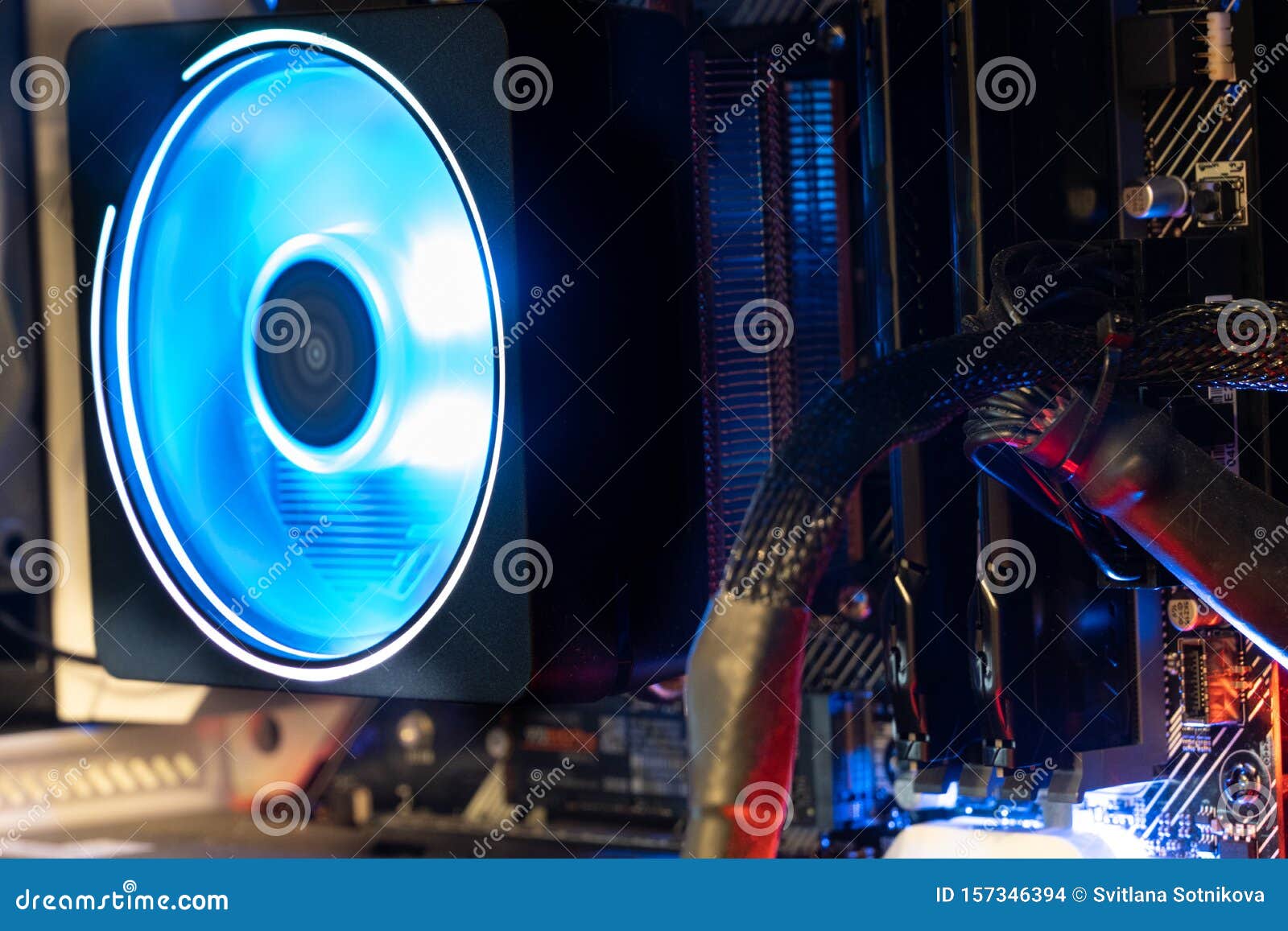 Cooler of Processor with Neon Light. LED Light, CPU Cooler Stock Photo ...
